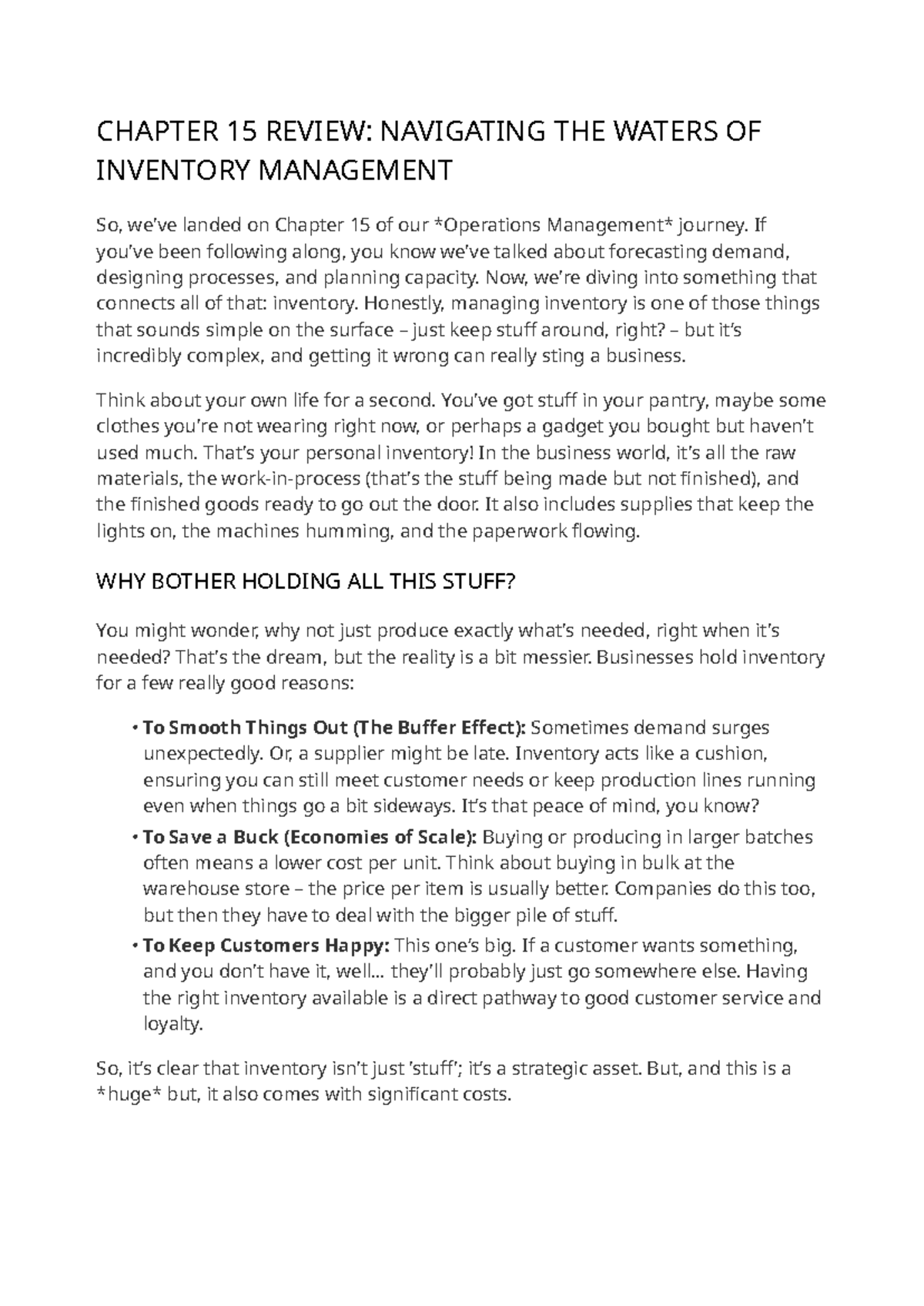 CHAPTER 15 REVIEW: INSIGHTS ON INVENTORY MANAGEMENT IN OPERATIONS - Studocu