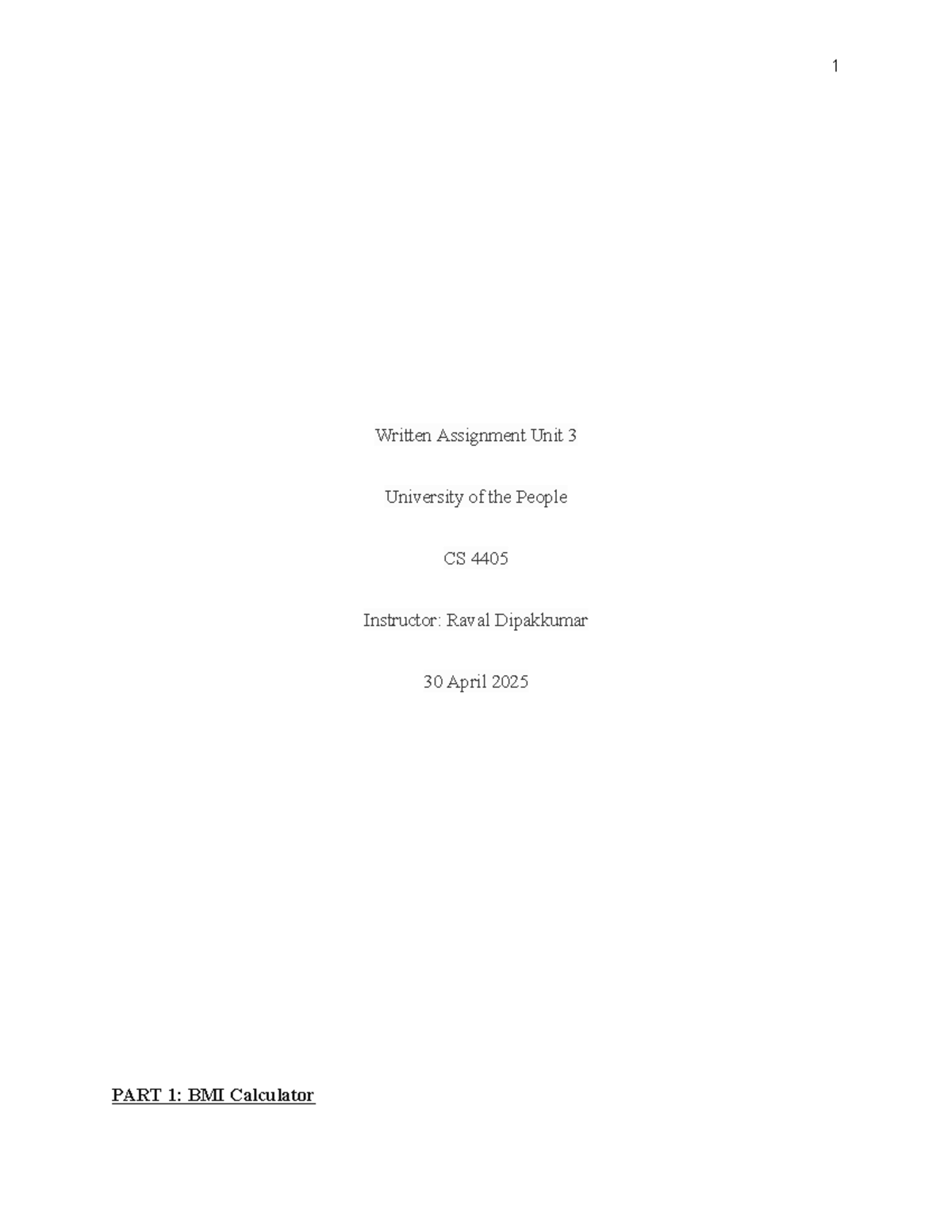 CS 4405 Unit 3 Written Assignment: BMI & Simple Calculator Apps - Studocu