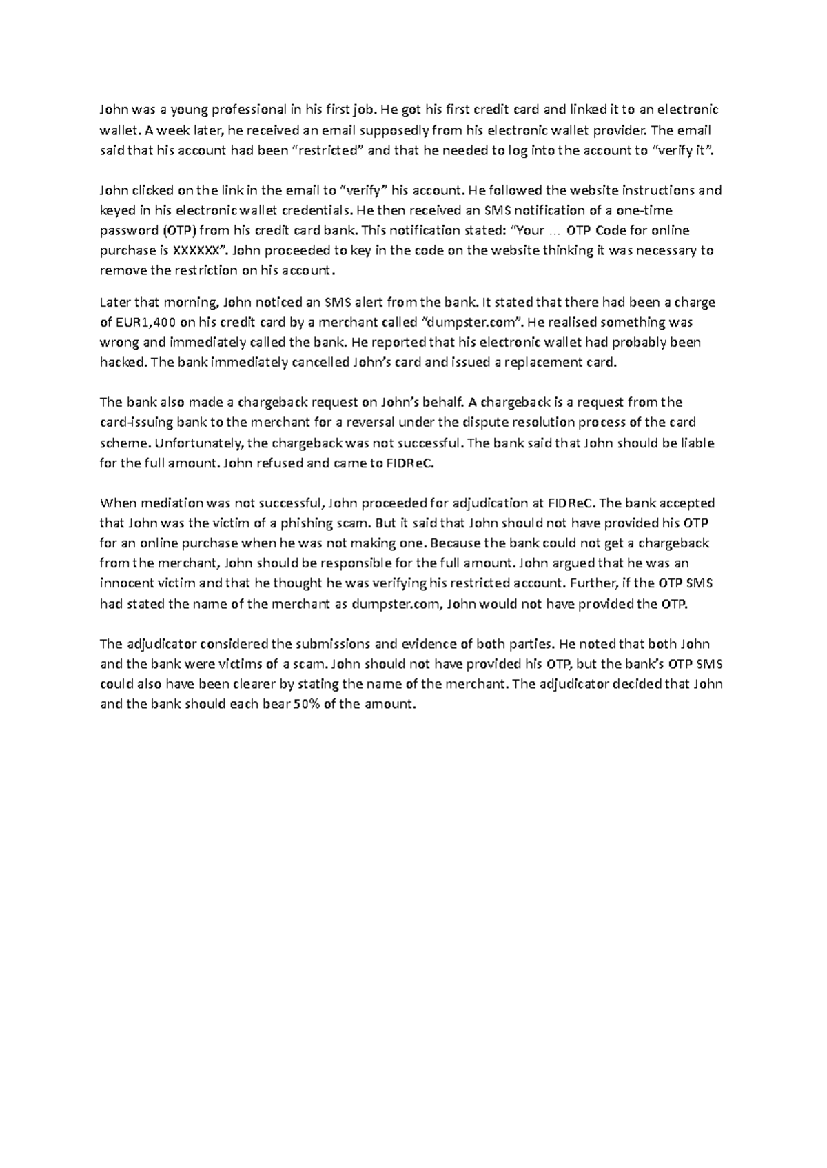 FIDReC Case Study: Evaluating a Phishing Scam Incident - Studocu
