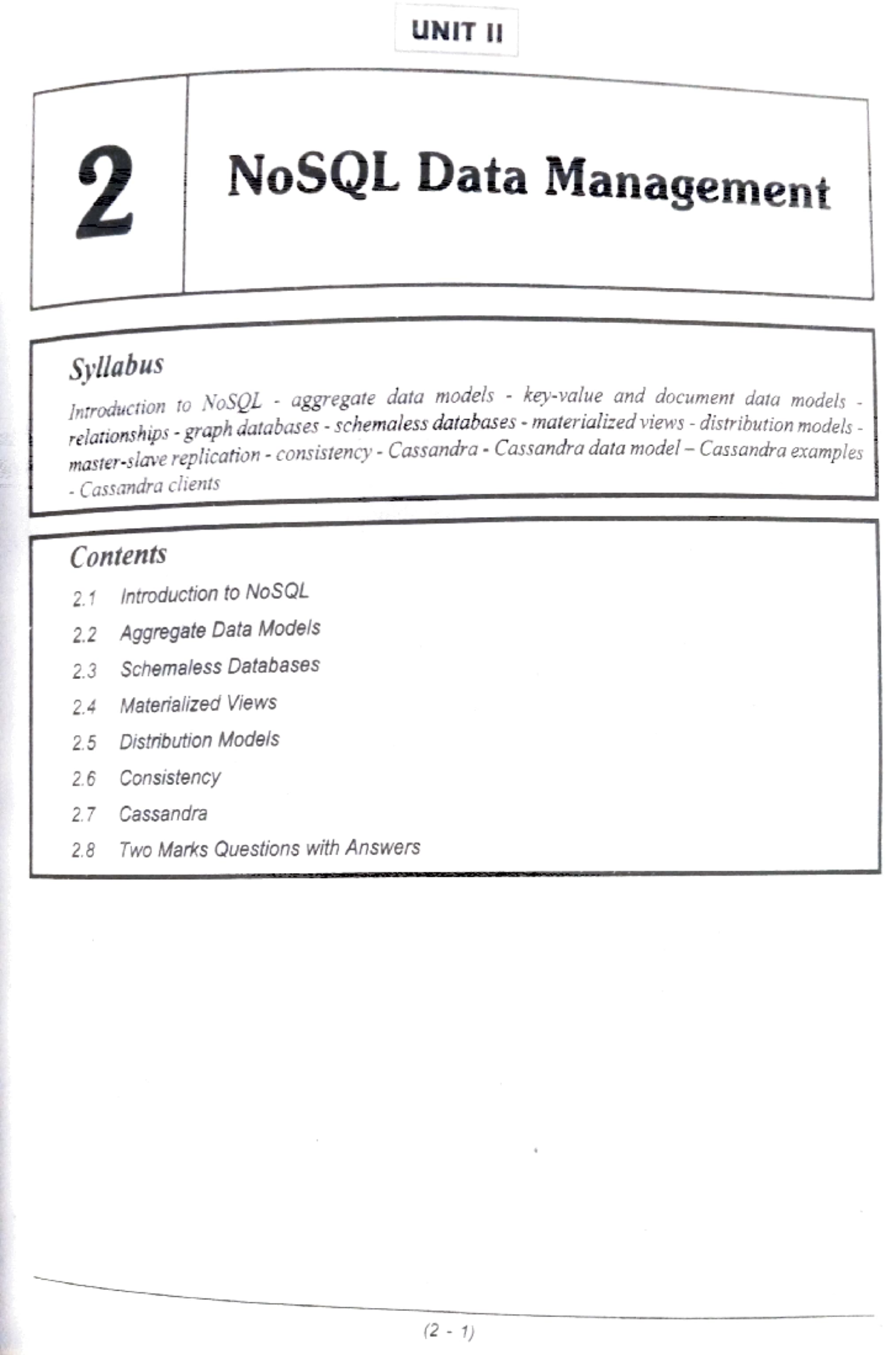 BDA Unit - UNIT II 2 NoSQL Data Management Syllabus Introduction to ...