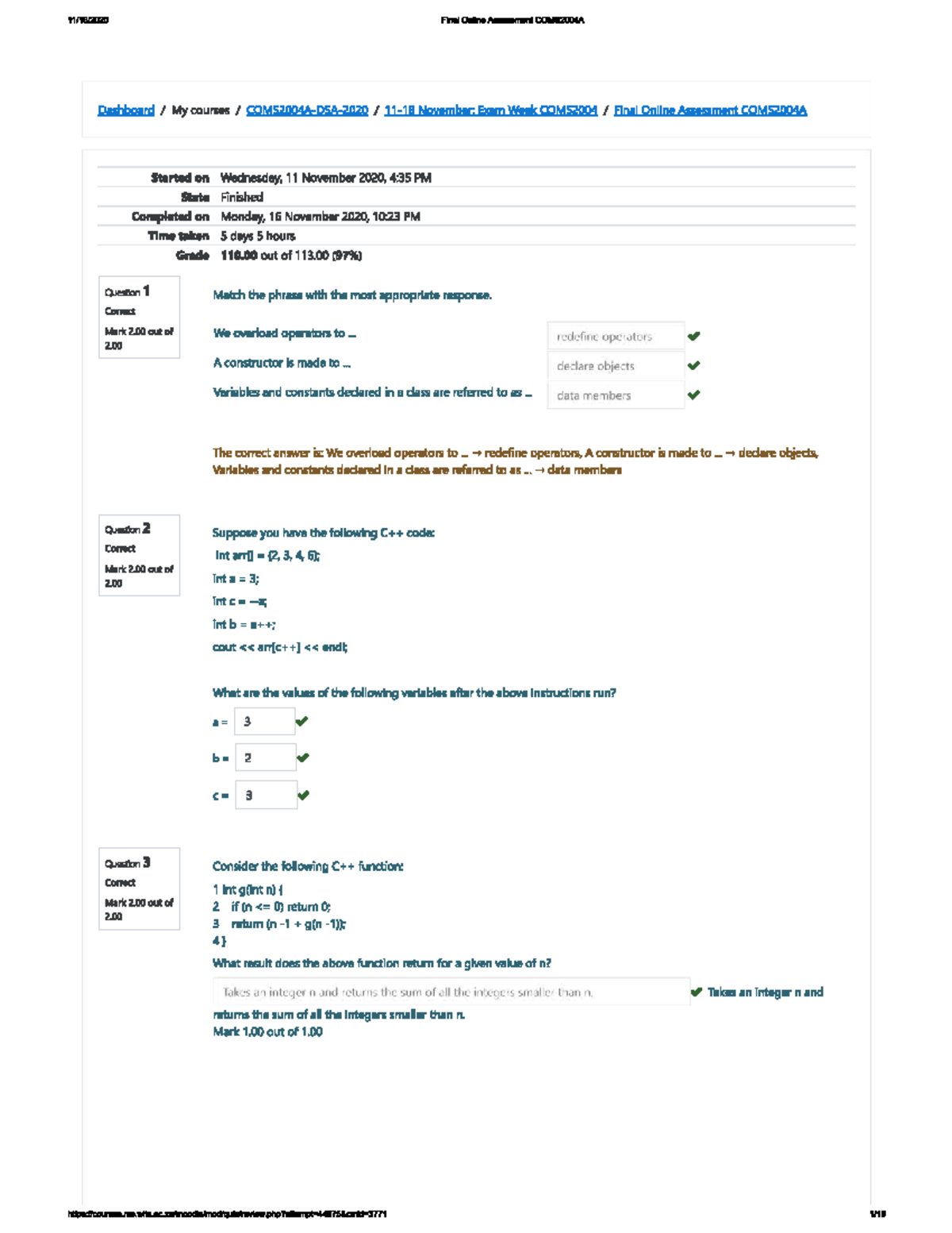 Final Online Assessment COMS2004A: Past Exam Questions Review - Studocu