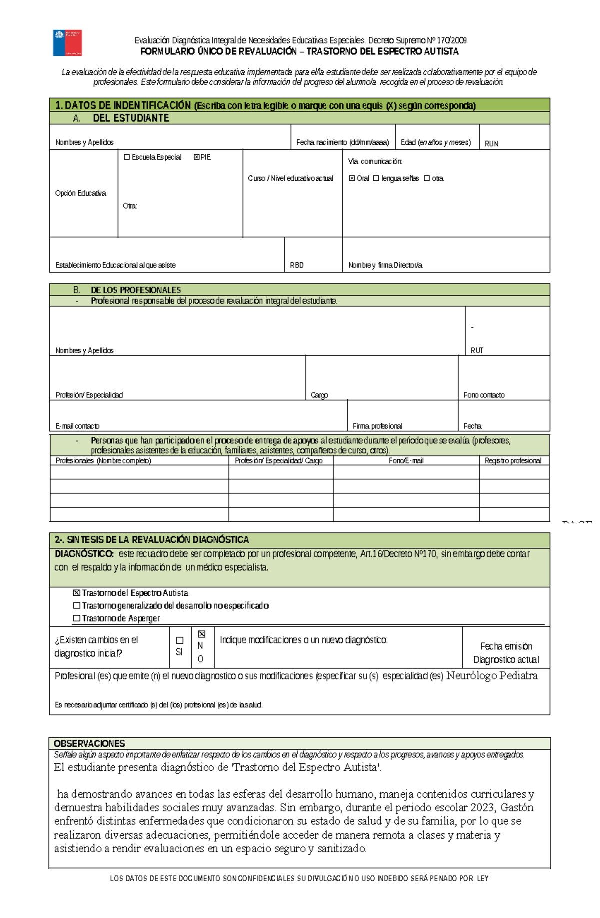 Formulario Único de Revaluación TEA - Evaluación y Progreso Escolar - Studocu