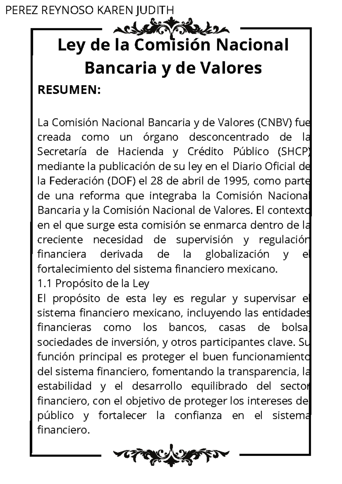 Resumen de la Ley de la CNBV: Supervisión y Regulación Financiera - Studocu