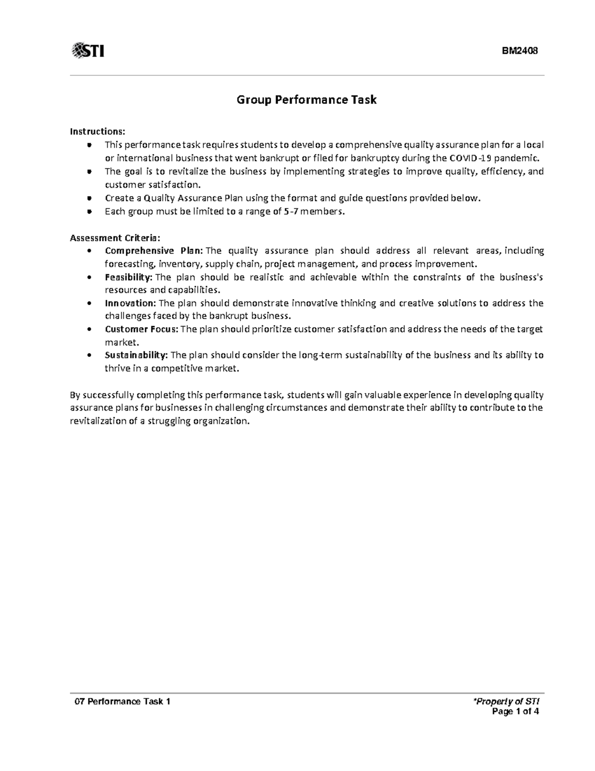07 Performance Task 113 - 07 Performance Task 1 *Property of STI Group ...