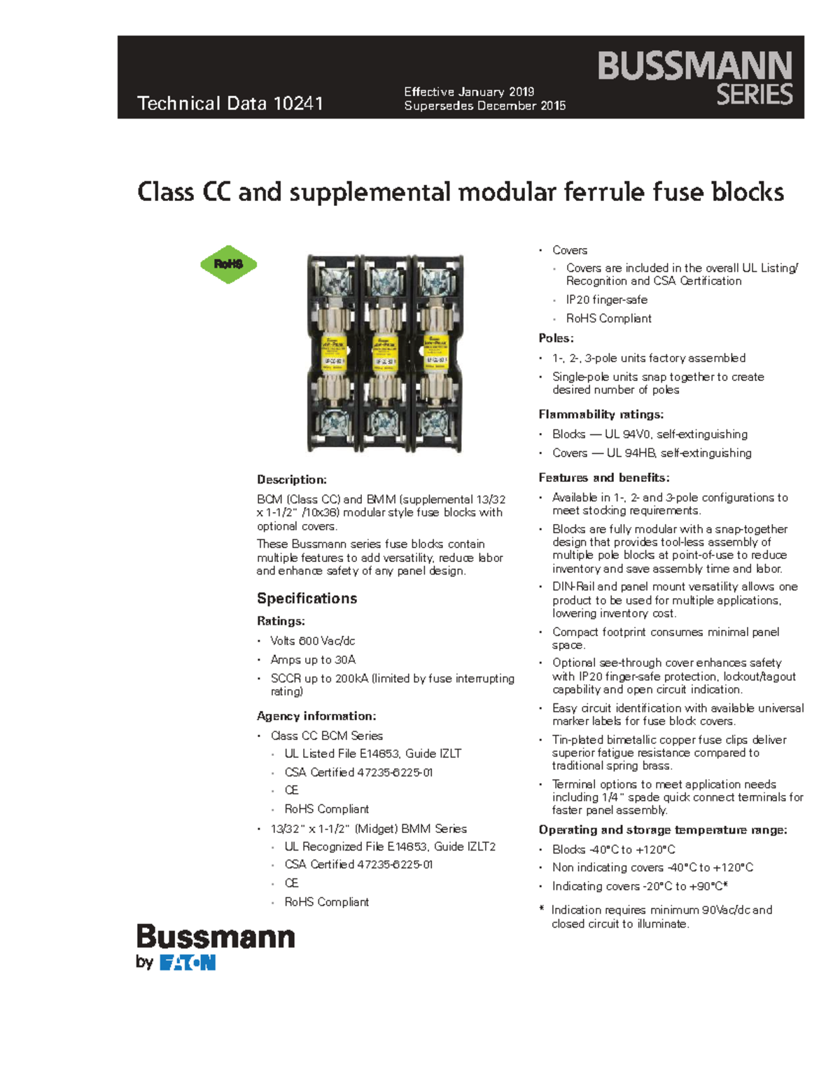 Technical Data 10241: Class CC & BMM Modular Ferrule Fuse Blocks - Studocu