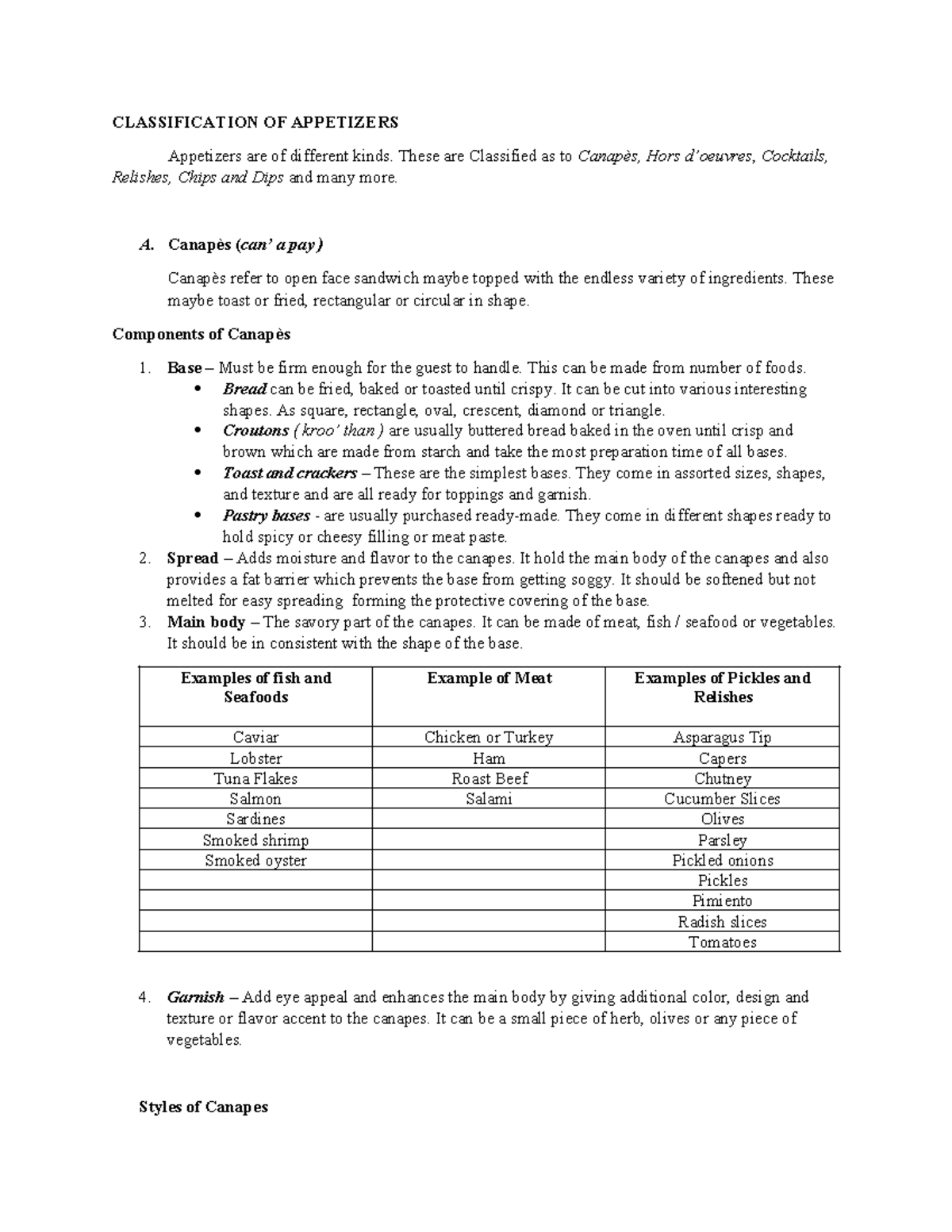 Preparing Appetizers: Classification & Safety Guidelines (Lec.) - Studocu