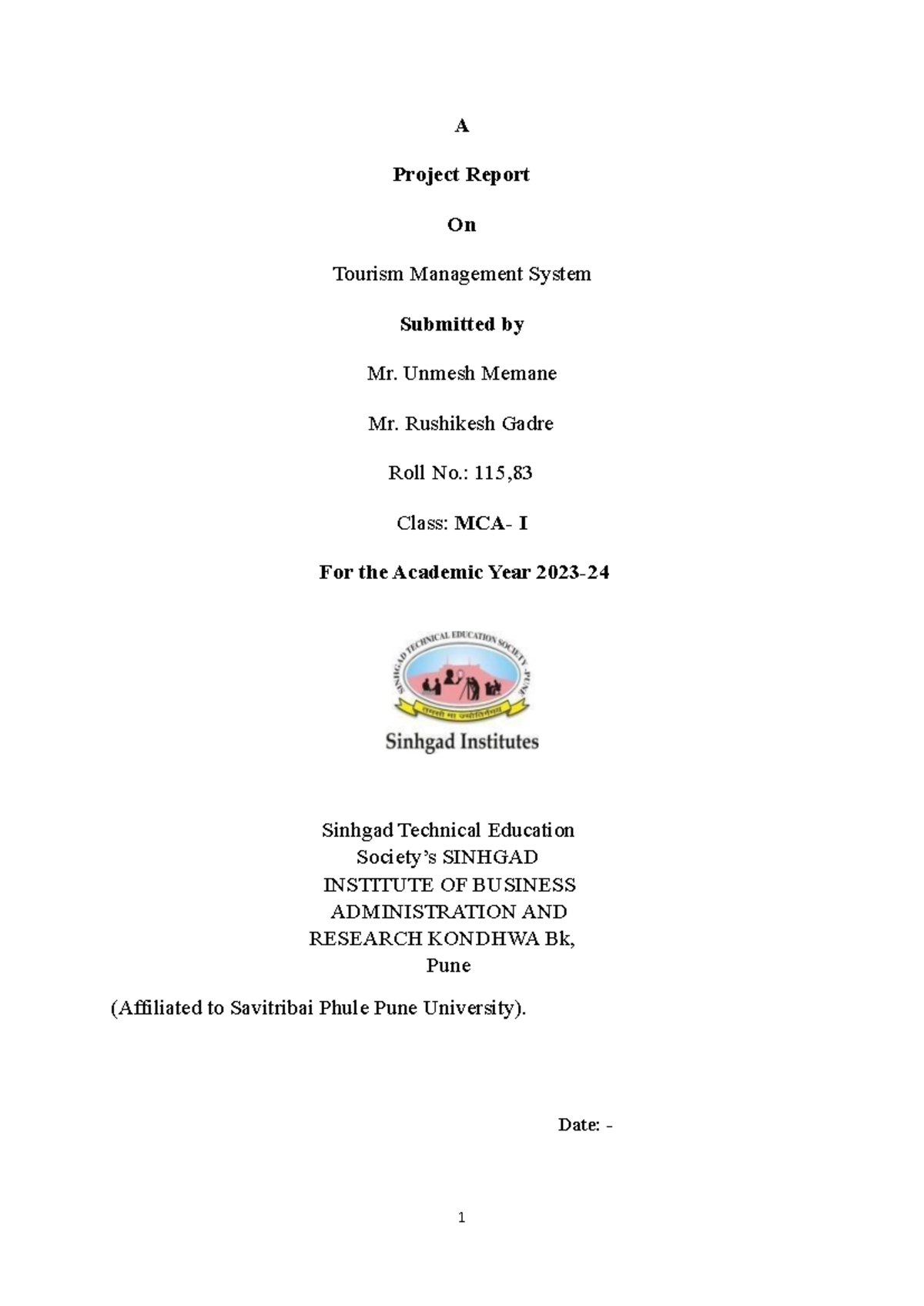 MCA Project Report: Tourism Management System Analysis & Design - Studocu