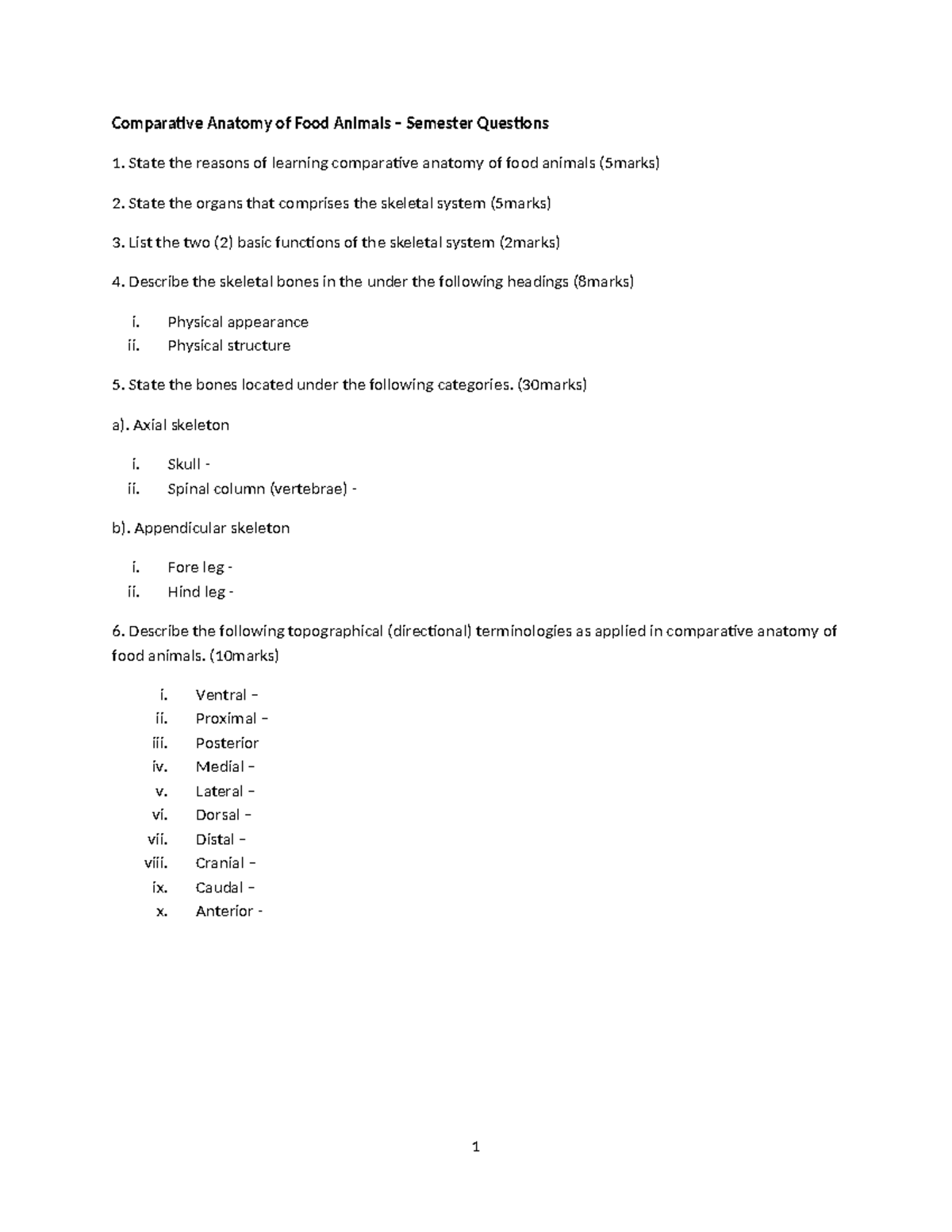 Comparative Anatomy of Food Animals - Semester Questions & Concepts ...