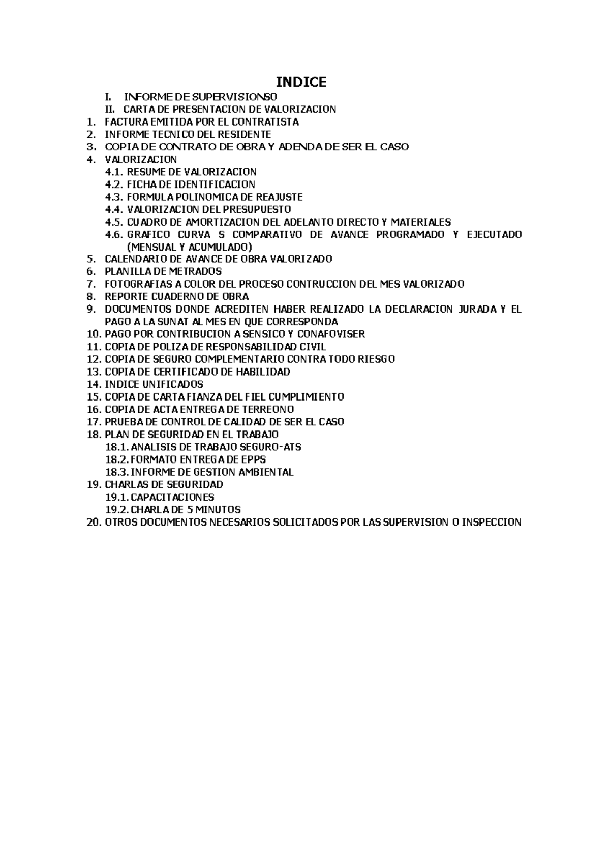 Índice de Supervisión y Valorización - Chancayllo - Studocu