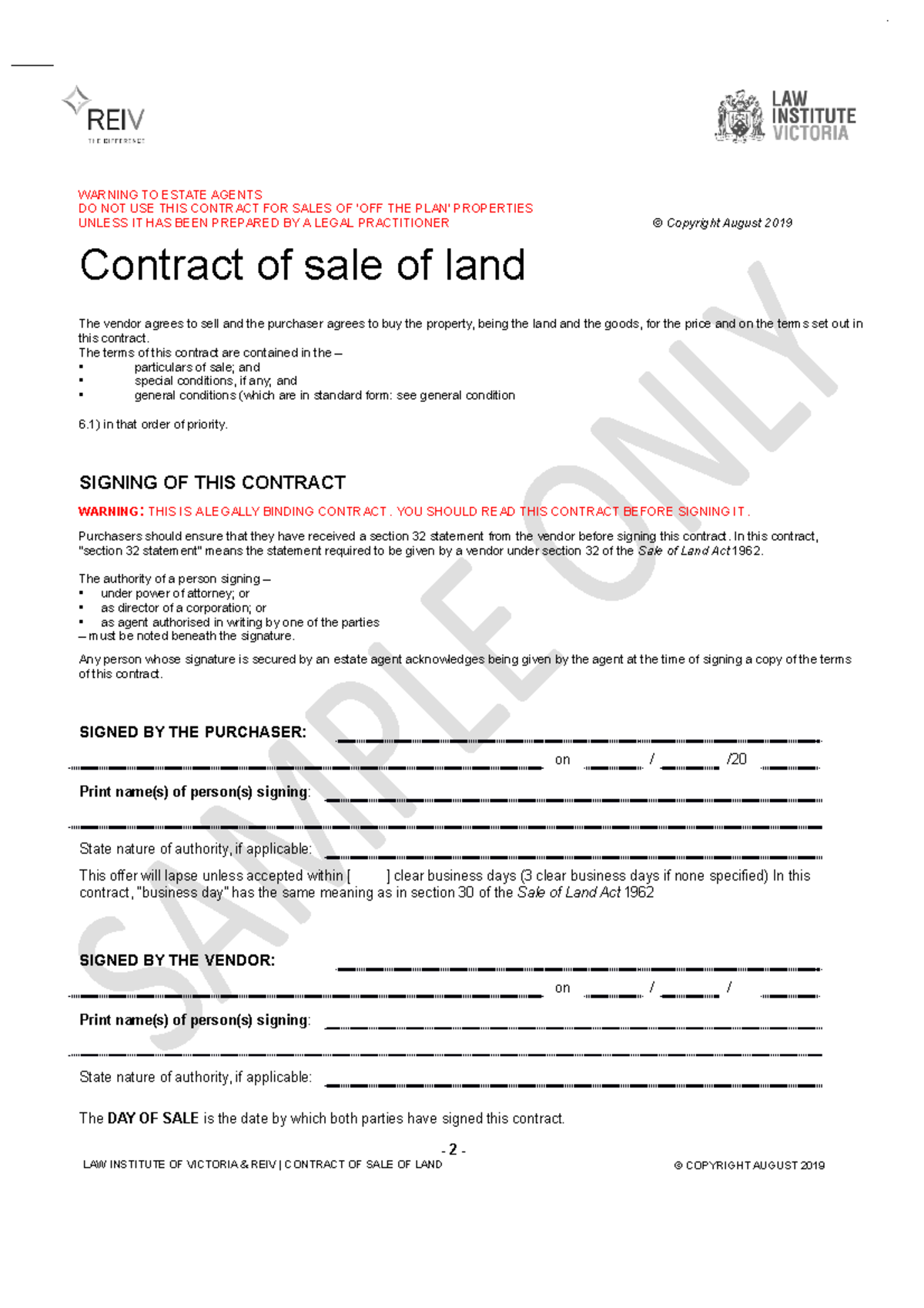 PROP T1 A1 Particulars of Sale Contract of Sale of Land 2019 edition ...