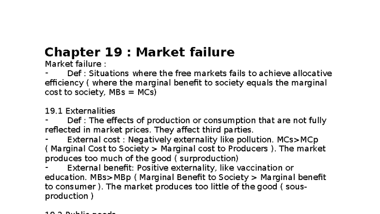 Chapter 19: Market Failure in Econ 201 - Externalities & Public Goods ...