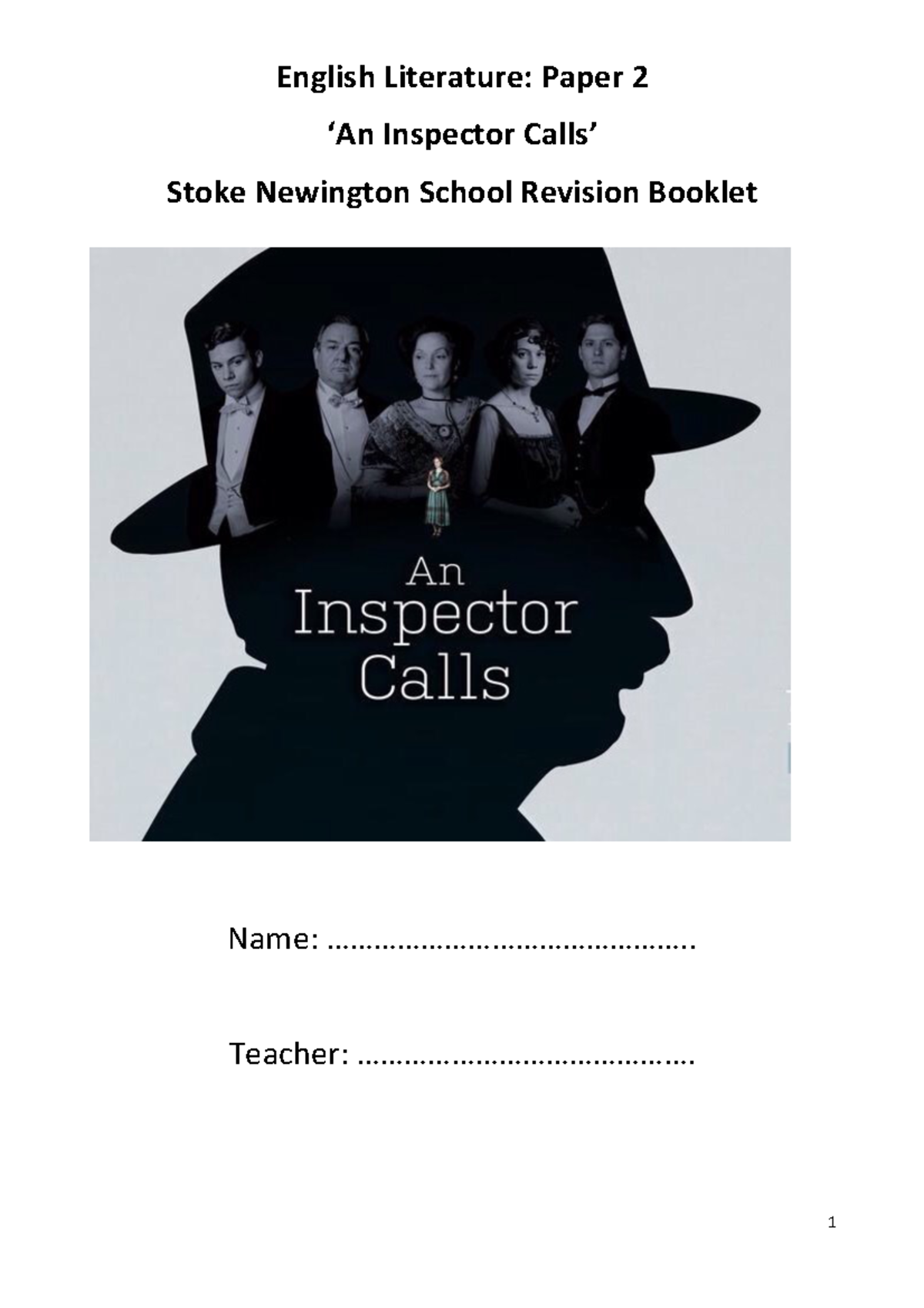 'An Inspector Calls Revision Booklet - English Literature: Paper 2 8An ...