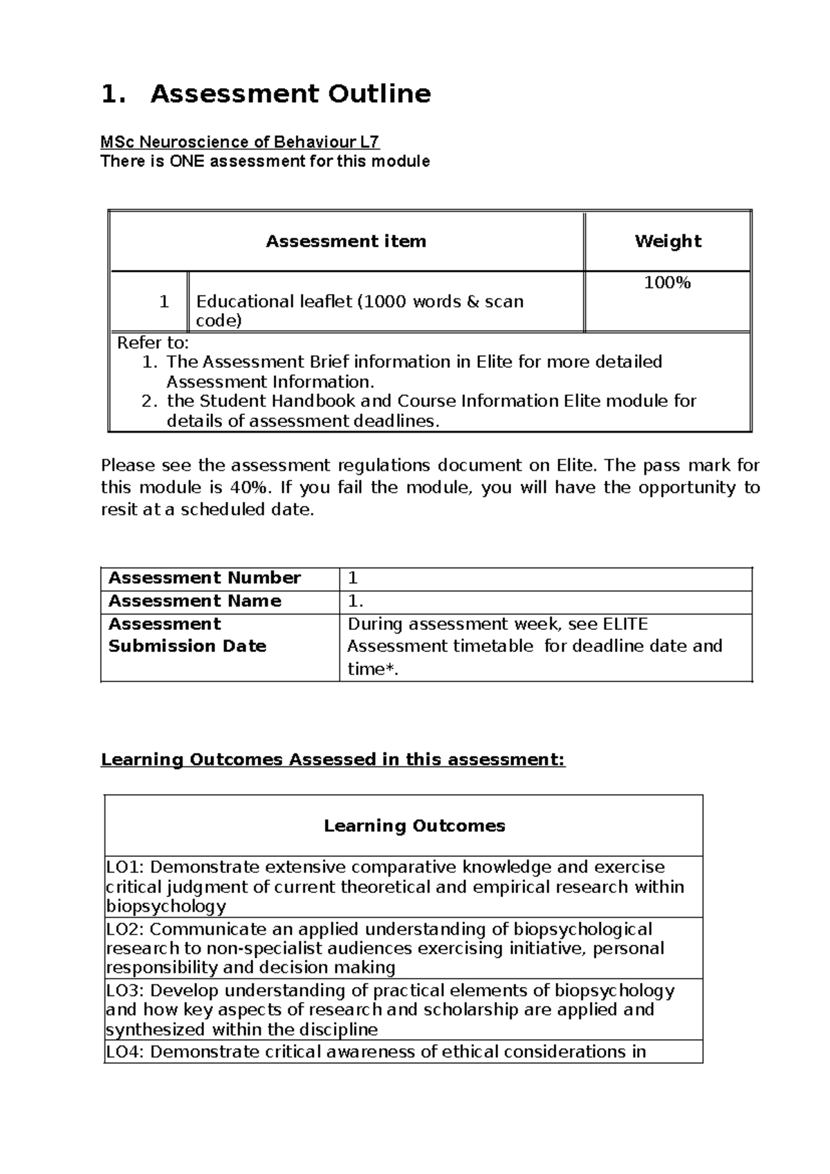 MSc Neuroscience of Behaviour L7 - Assessment Brief Notes - Studocu