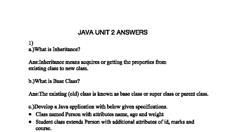Java Unit 2 - Inheritance, Classes, and Object Methods Practice - Studocu
