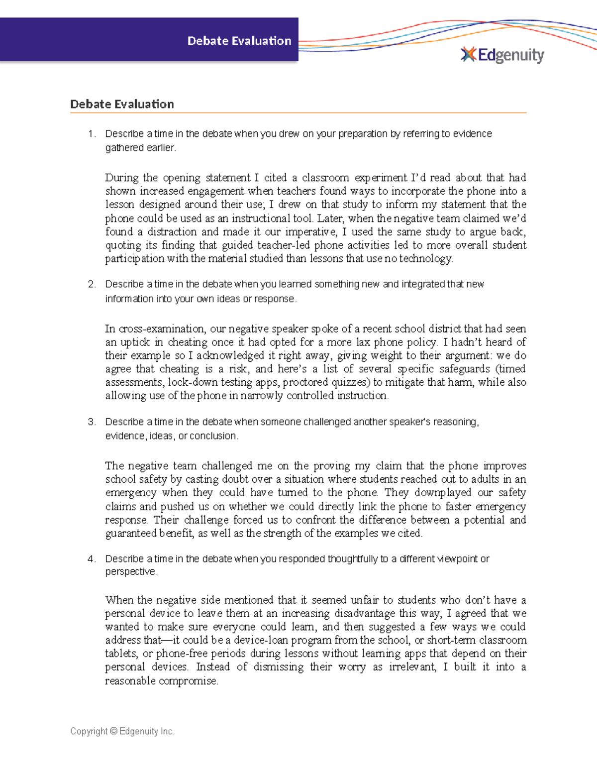 Debate Evaluation: Analyzing Arguments and Responses - Studocu