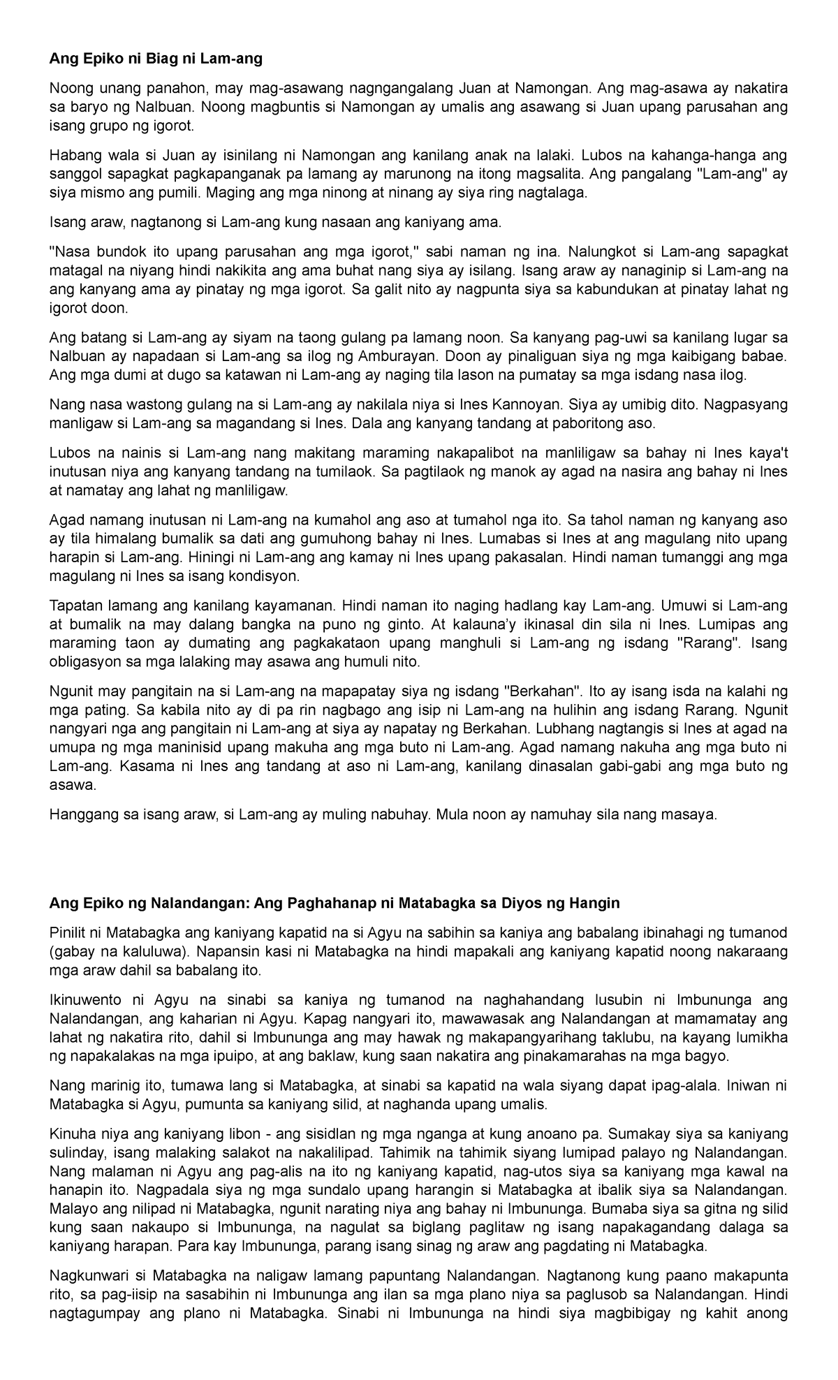 Pagsusuri at Paghahambing sa mga Epiko: Biag ni Lam-ang at Nalandangan ...