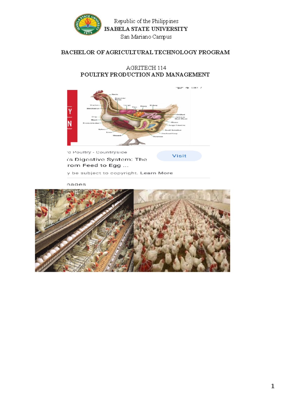 AGRITECH 114 Poultry Production Management: Module Final Overview - Studocu