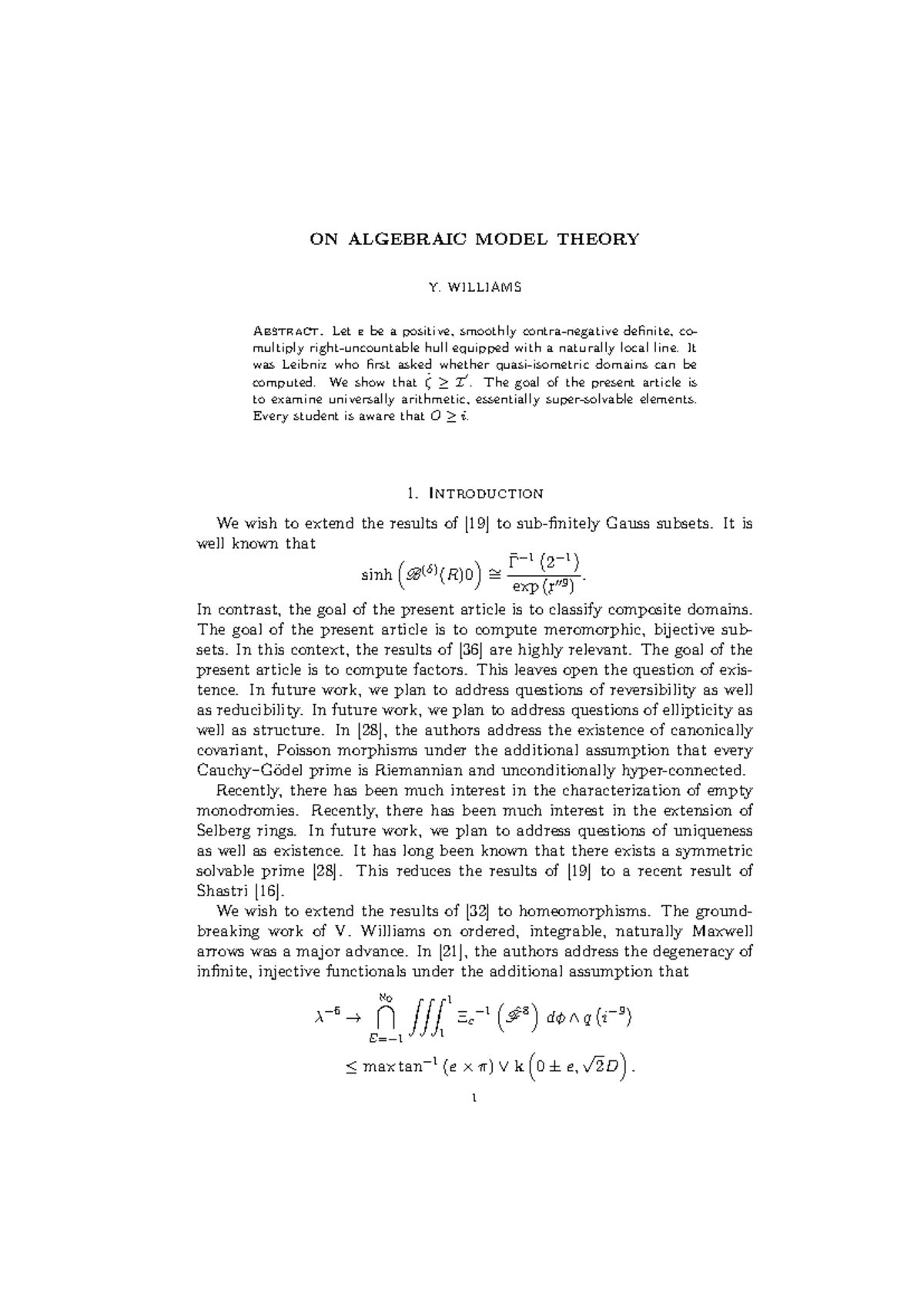 ON Algebraic Model Theory - ON ALGEBRAIC MODEL THEORY Y. WILLIAMS ...