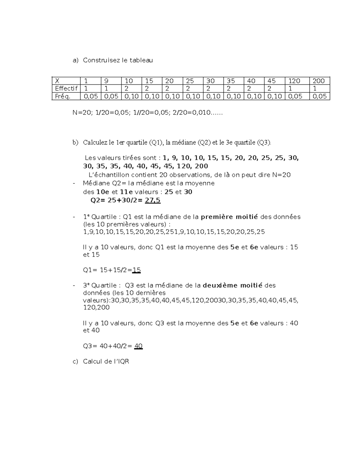 Devoir 1 Mat2080 - TP1: Calcul des Quartiles et Médiane - Studocu