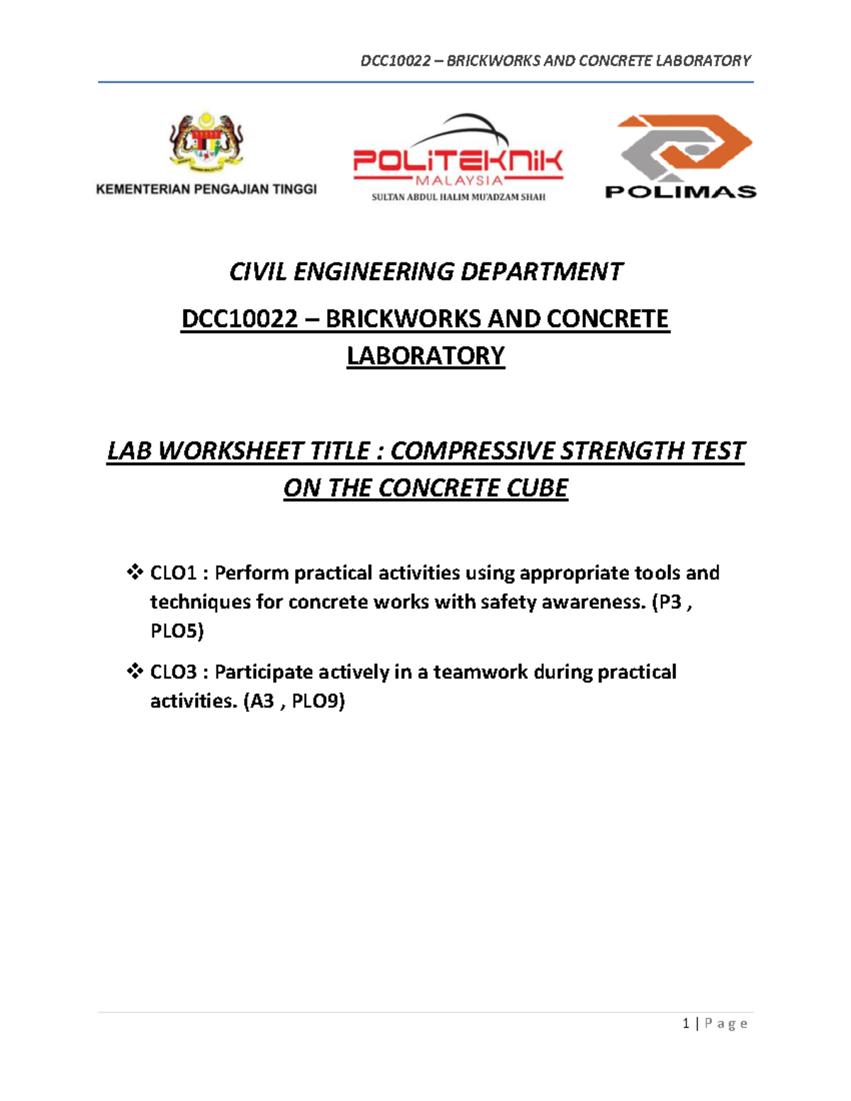 REPORT CONCRETE COMPRESSIVE STRENGTH TEST ON THE CONCRETE CUBE - CIVIL ...