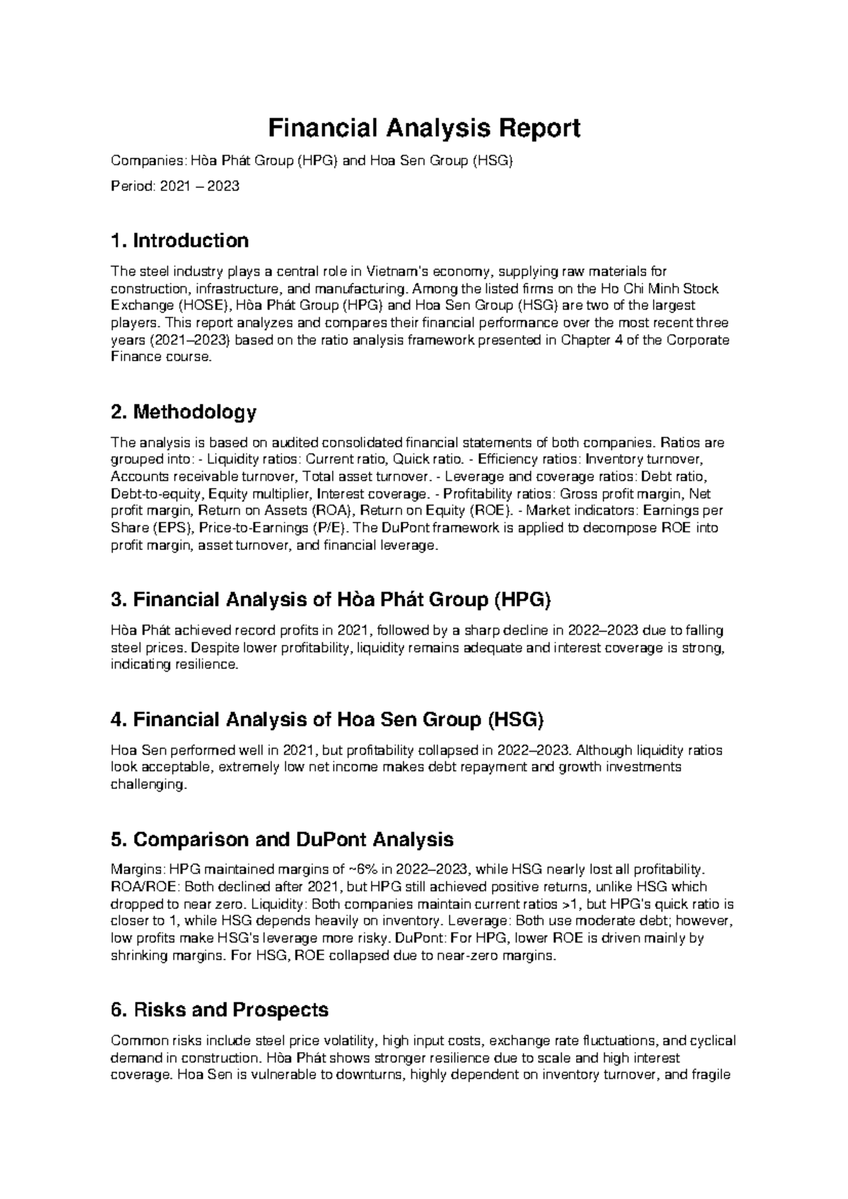 Financial Analysis Report: HPG & HSG (2021-2023) - Studocu