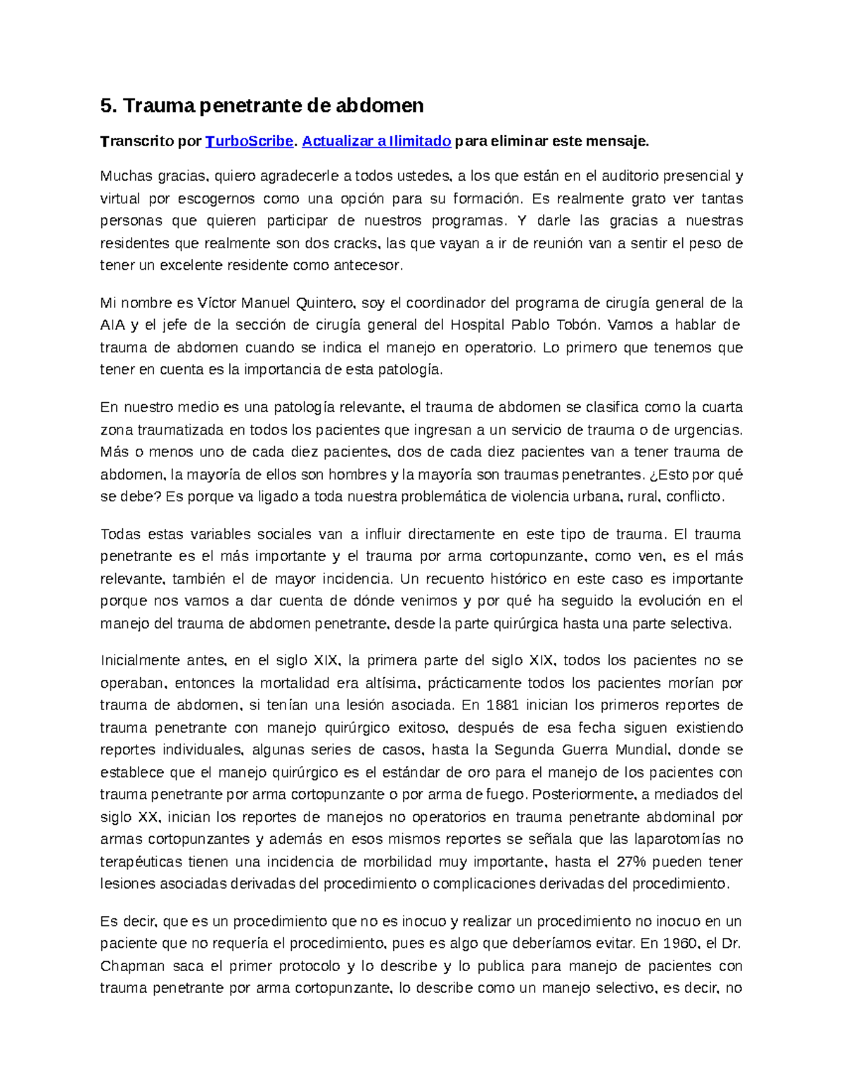 5. Manejo Quirúrgico del Trauma Penetrante de Abdomen en Cirugía ...