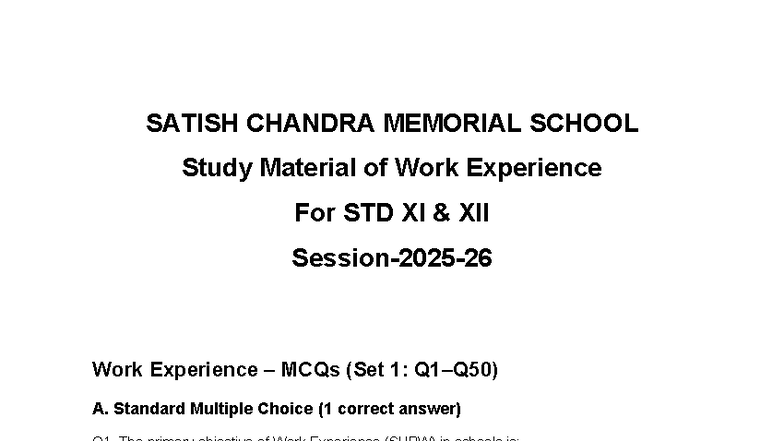 Work Experience study material for std xi and xii - SATISH CHANDRA ...