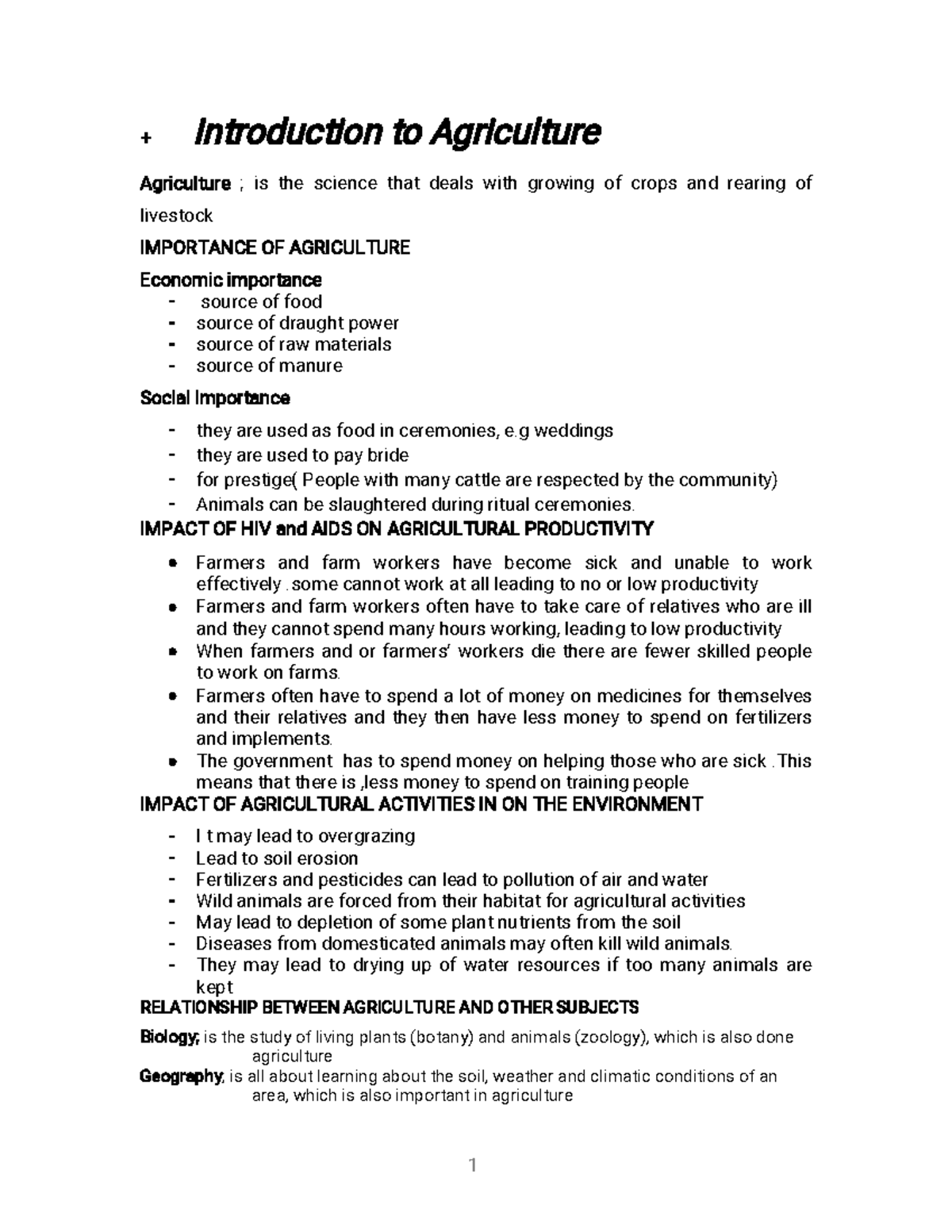 Agric Notes Form 1-3: Key Concepts in Agriculture and Practices - Studocu