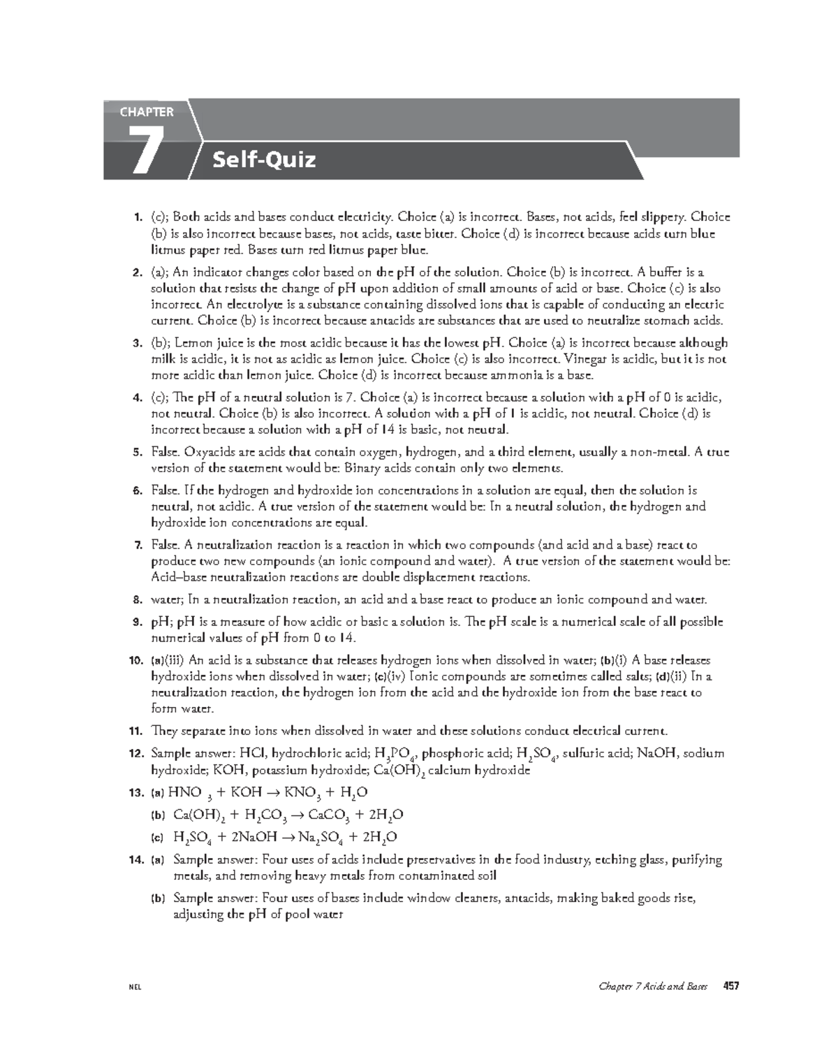 Chapter 7 (Self Quiz) Answers: Acids and Bases Explained - Studocu