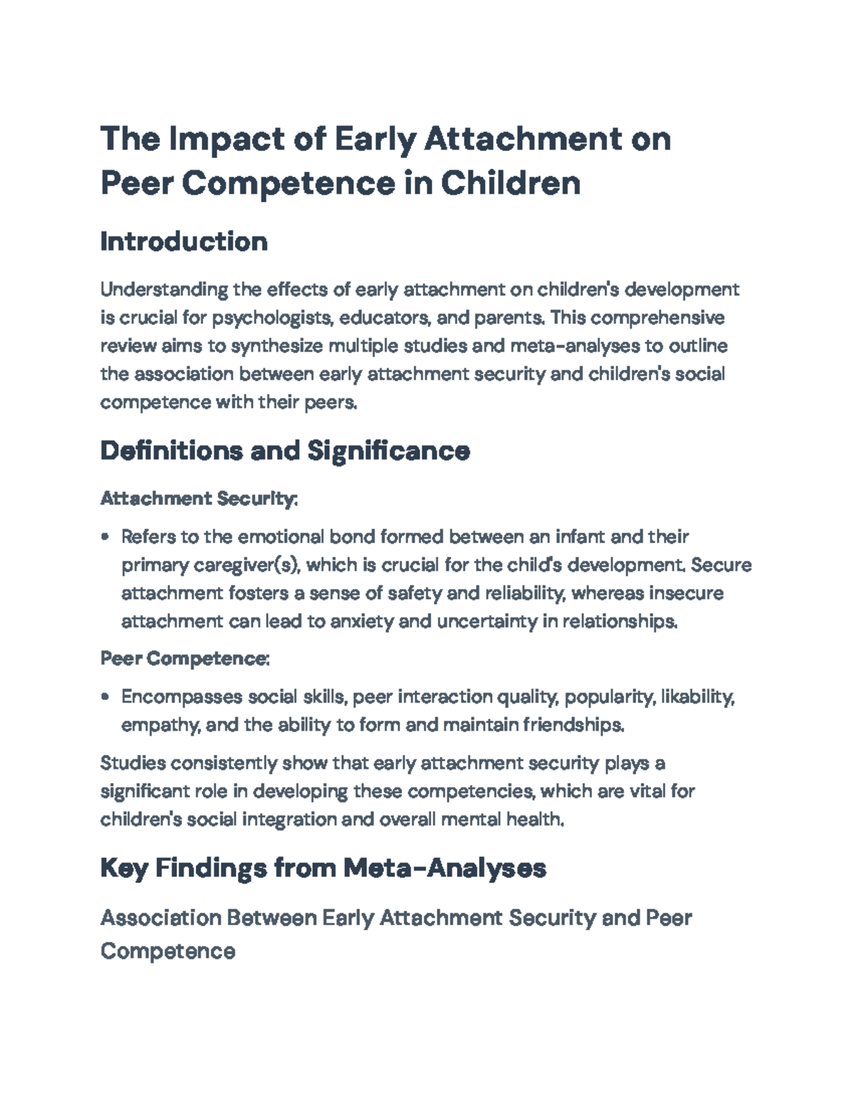 The Impact of Early Attachment on Peer Competence in Children: A Review ...