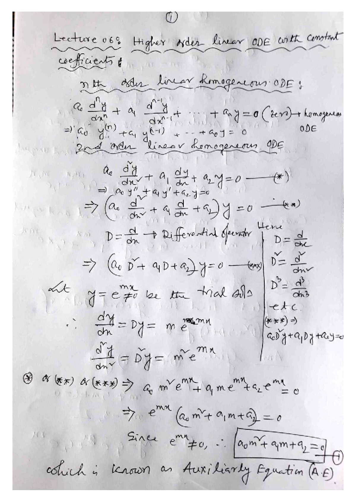Higher Order Linear ODEs: Engineering Mathematics Notes (EMT 01) - Studocu