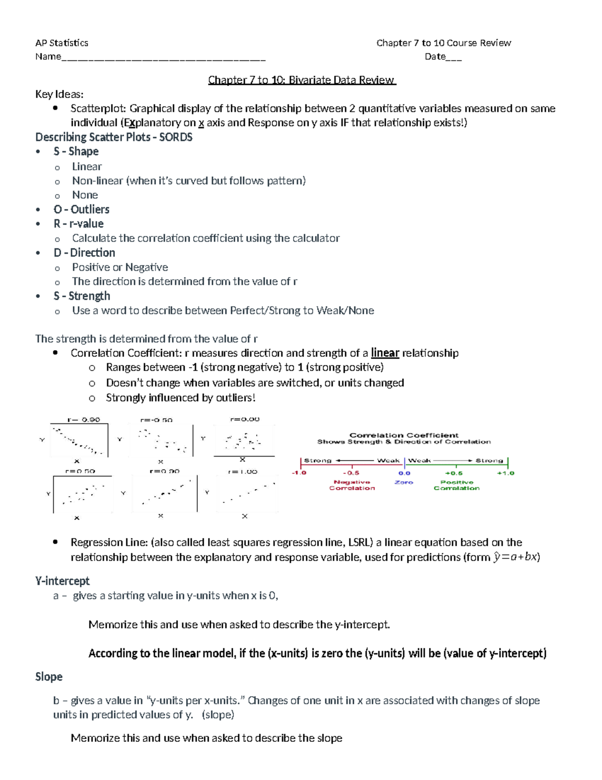AP Statistics Ch 7-10 Bivariate Data Review Packet 2022 - Studocu