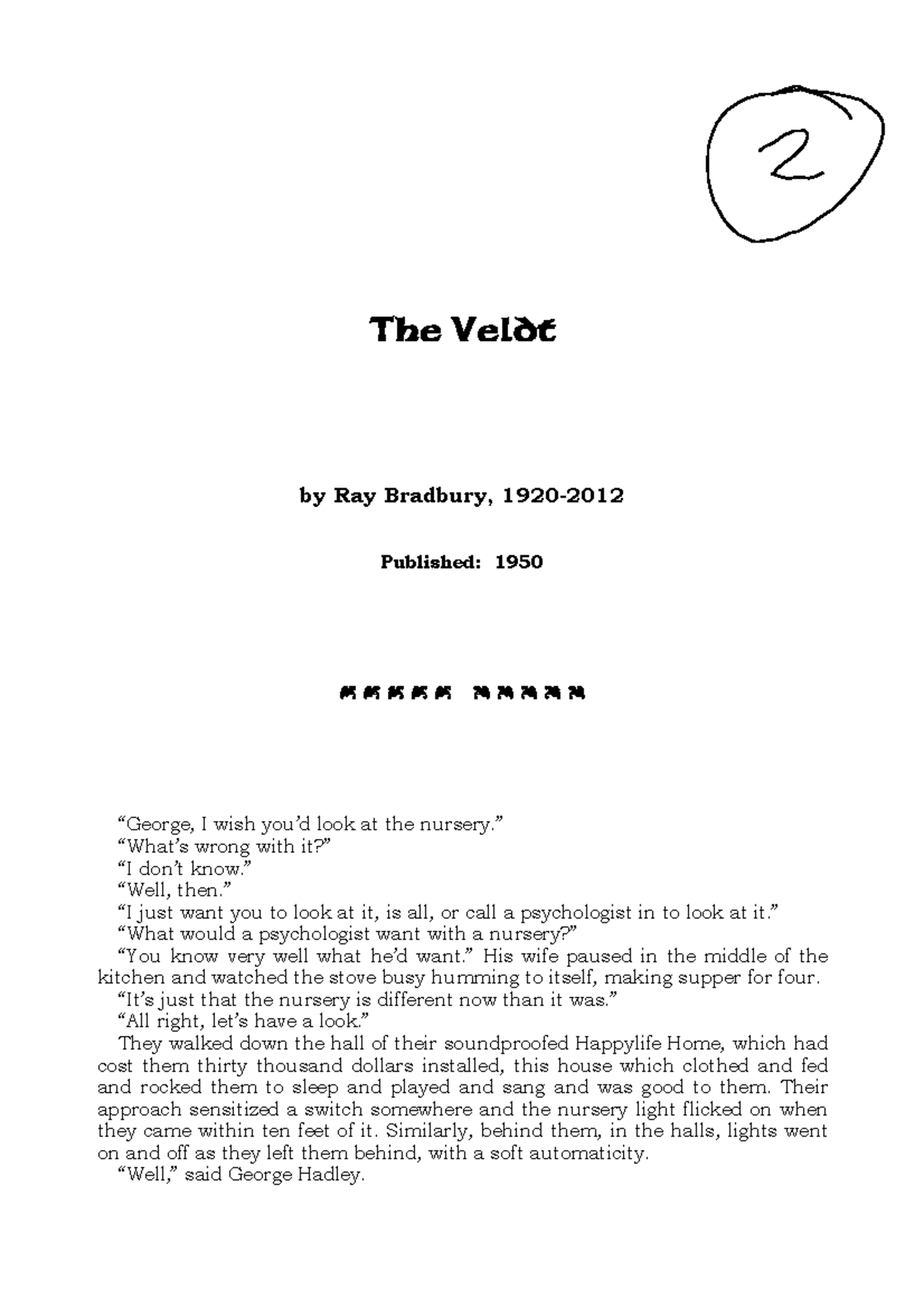 The Veldt: An Analysis of Ray Bradbury's 1950 Short Story - Studocu