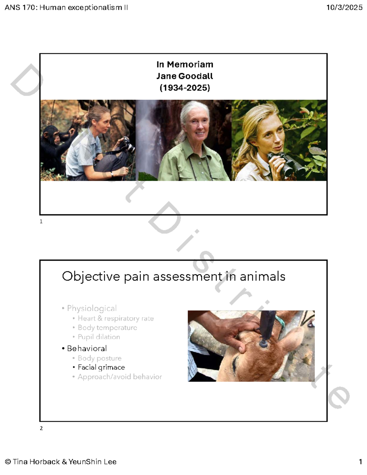 ANS 170: Human Exceptionalism II - Lecture Notes on Pain & Cognition ...