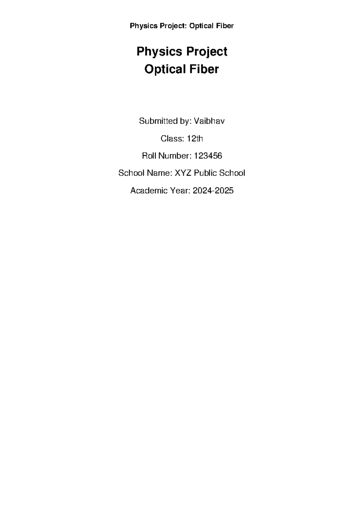 Class 12 Physics Project: Understanding Optical Fiber Concepts - Studocu