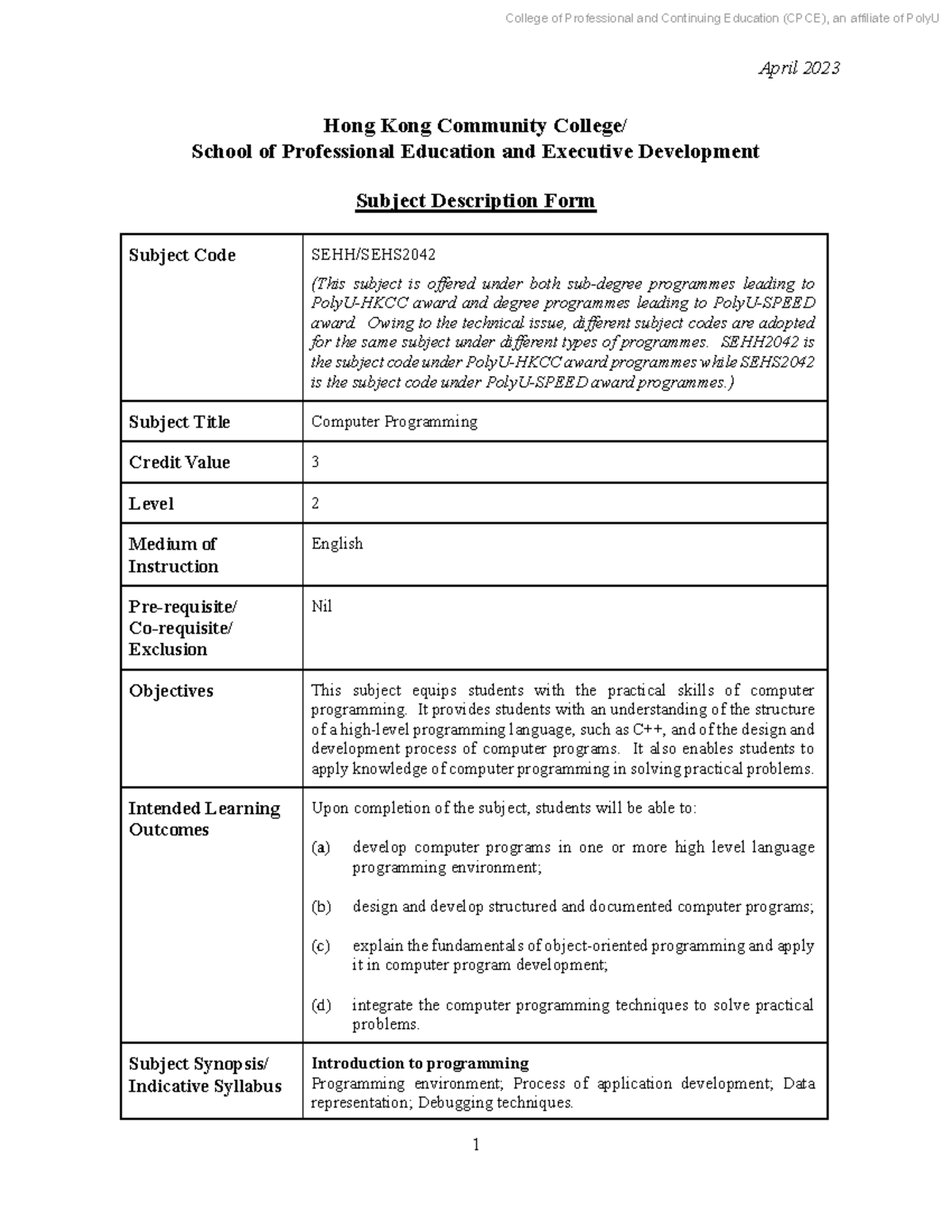 SEHH2042 Computer Programming Course Overview and Syllabus - Studocu