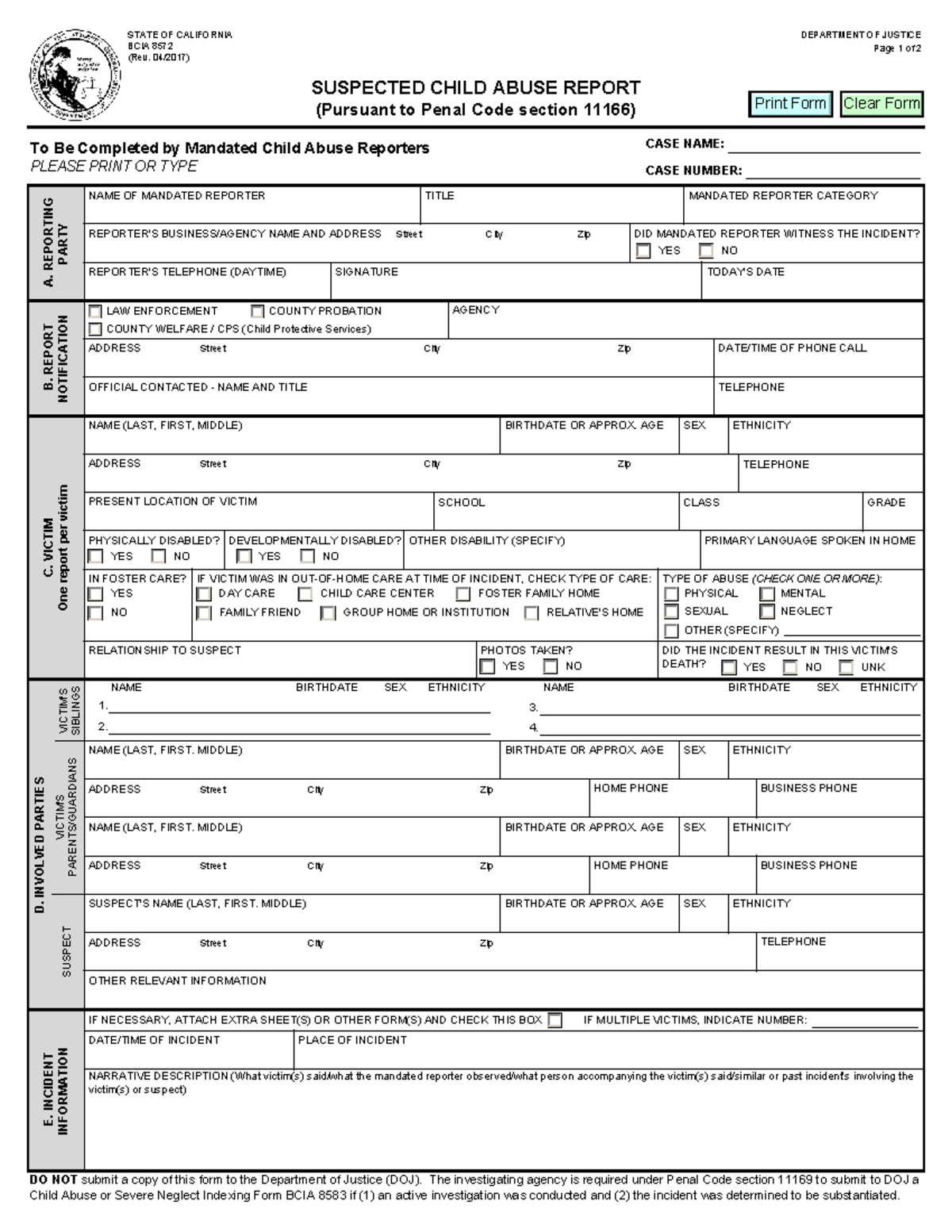 Child Abuse Reporting Form - BCIA 8572 (Rev. 2023) - Studocu