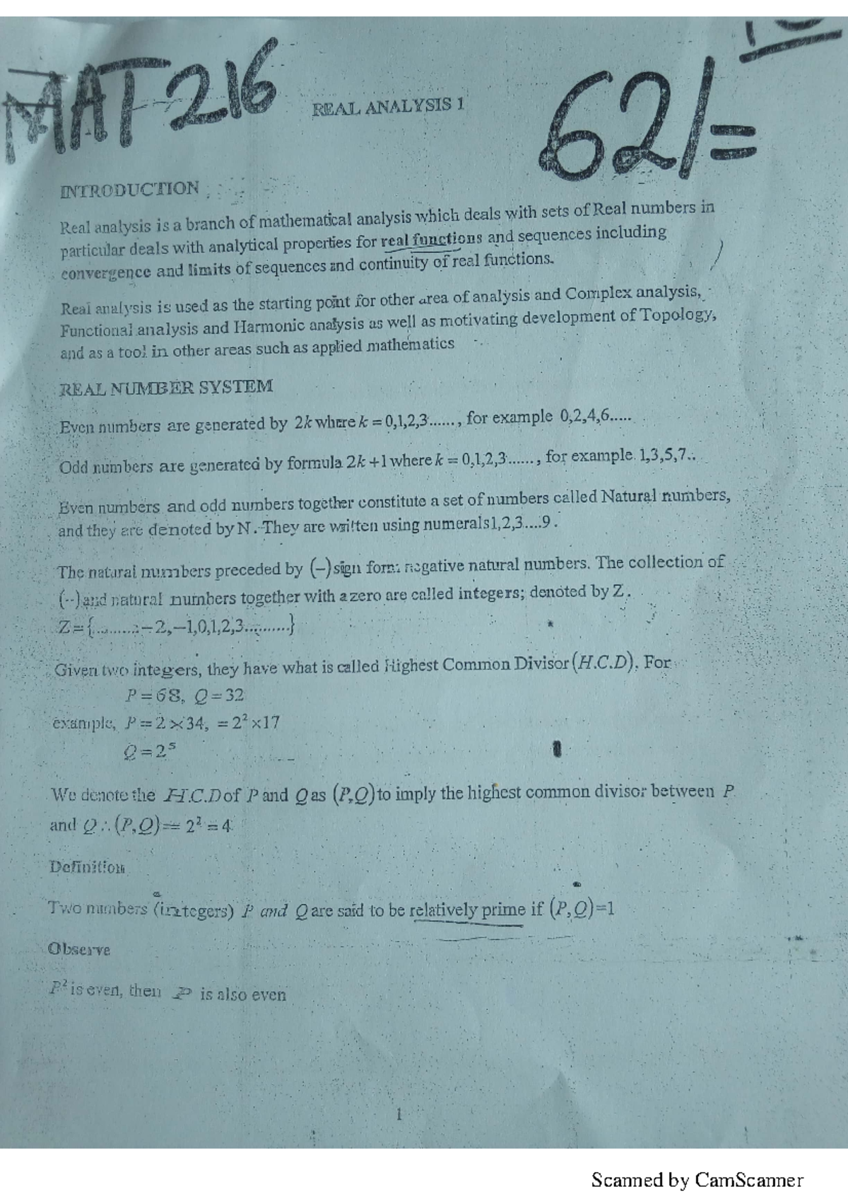 MAT 216 Real Analysis - Comprehensive Lecture Notes - Studocu