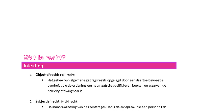 Recht (HC1) - Inleiding tot Objectief en Subjectief Recht - Studocu