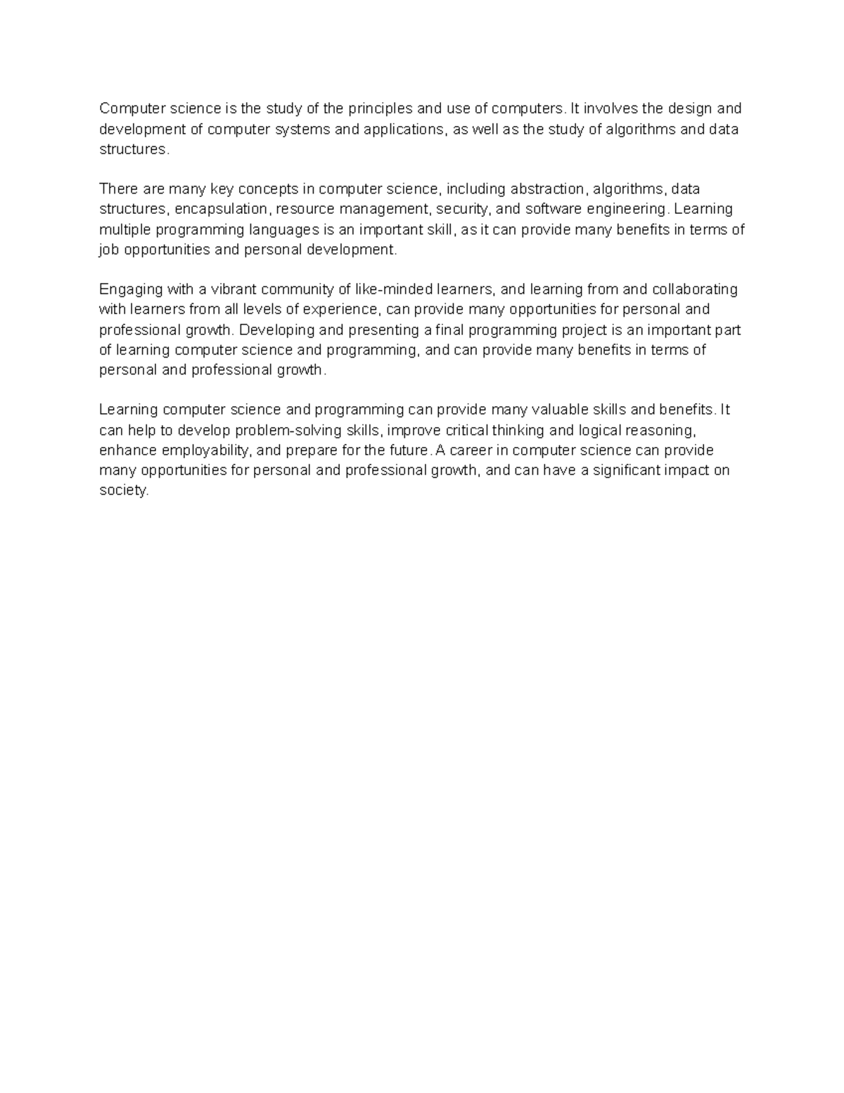 Detailed Summary of Key Points - Computer science is the study of the ...