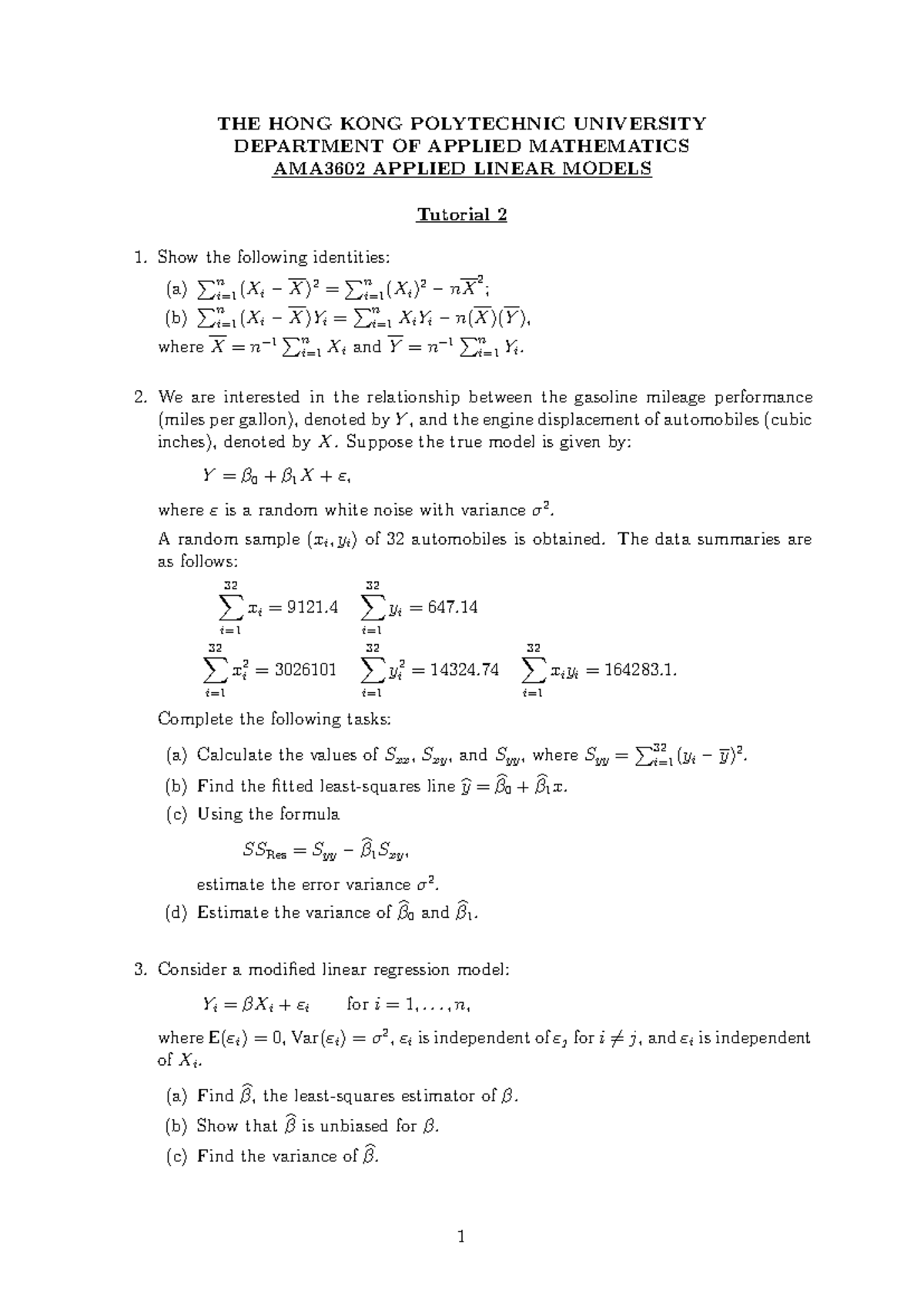 AMA3602 Applied Linear Models Tutorial 02: Simple Linear Regression ...