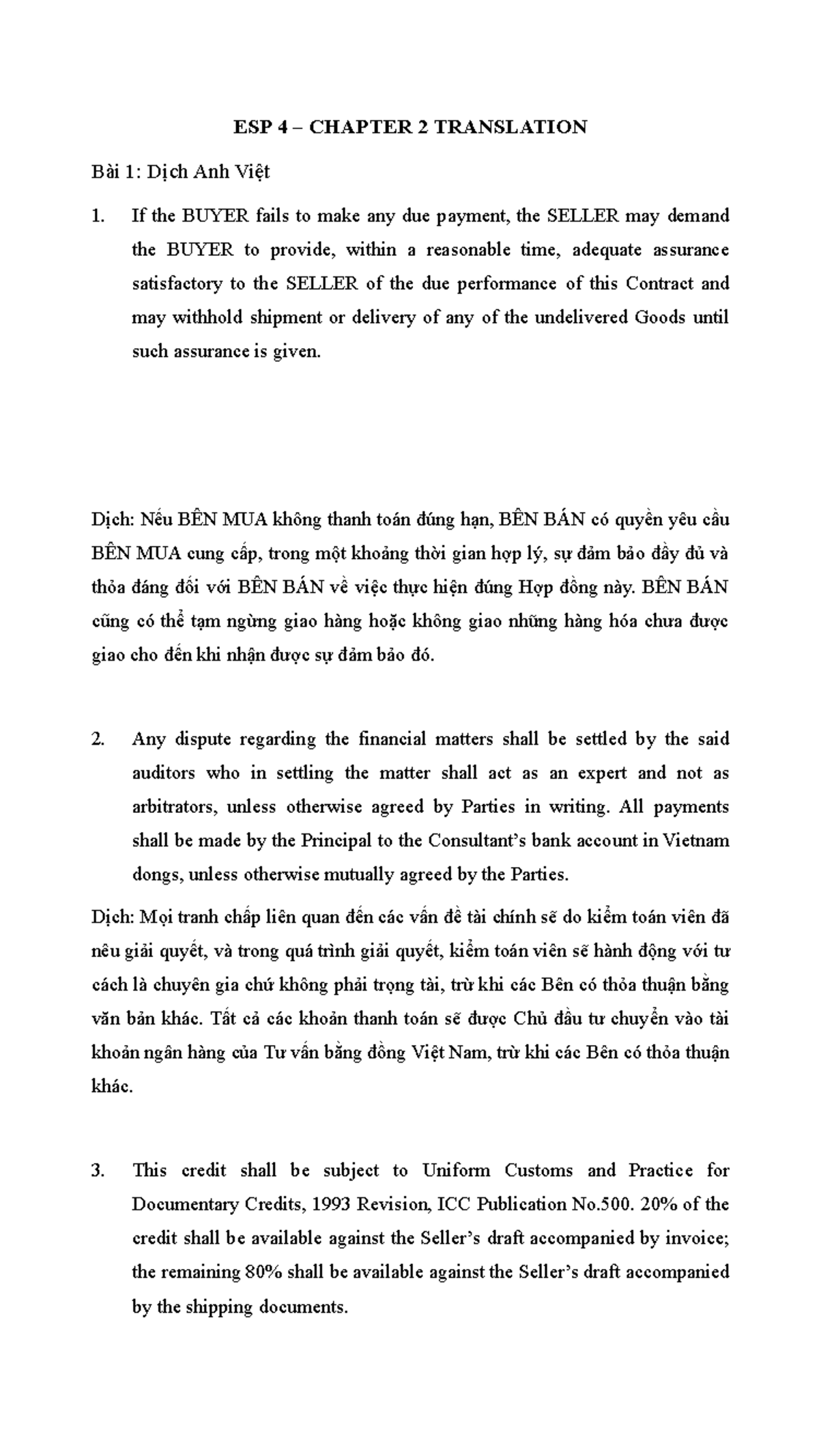 ESP 4 CHAPTER 2 TRANSLATION: English-Vietnamese Practice Notes - Studocu