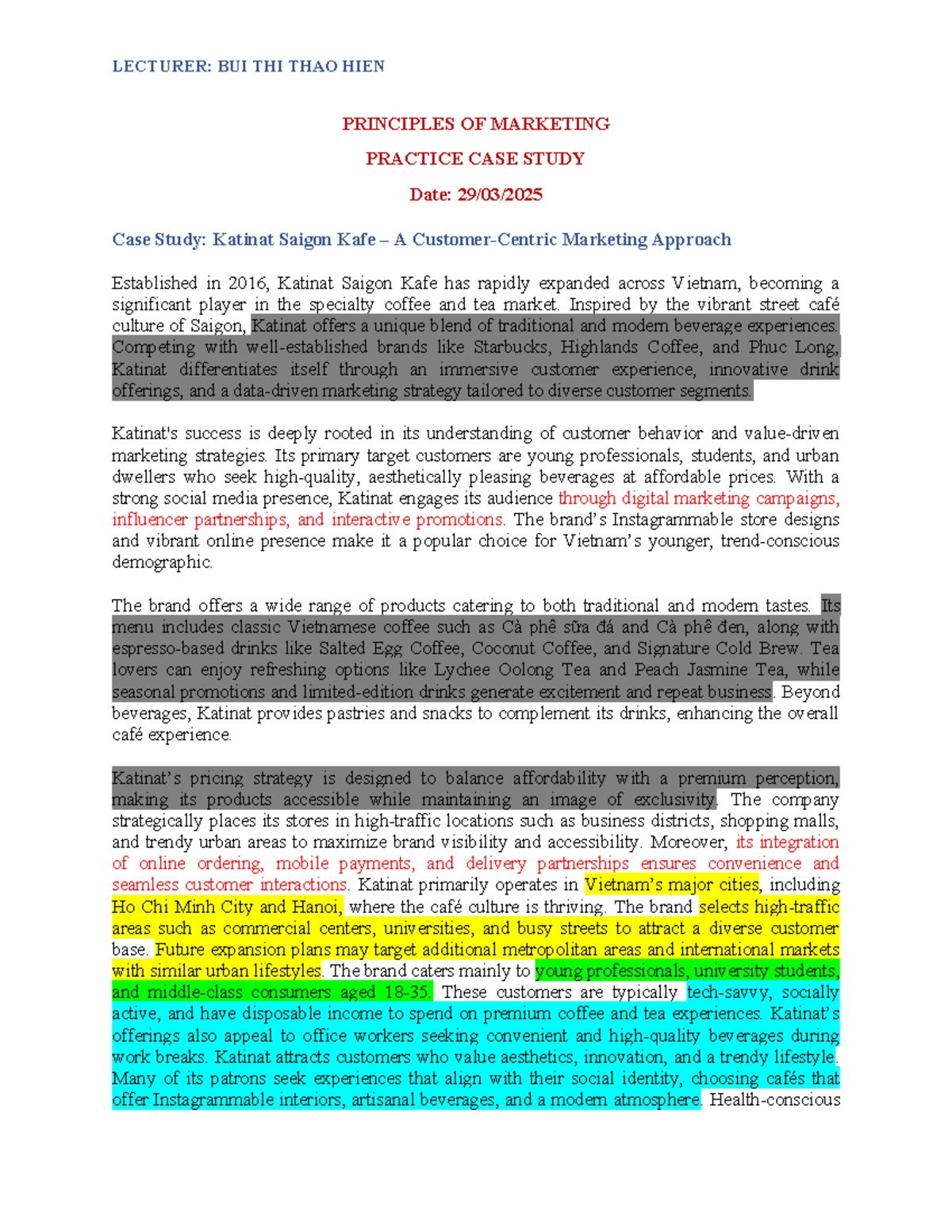 Katinat Case Study: Marketing Strategies and Customer Insights for BBA 204 - Studocu