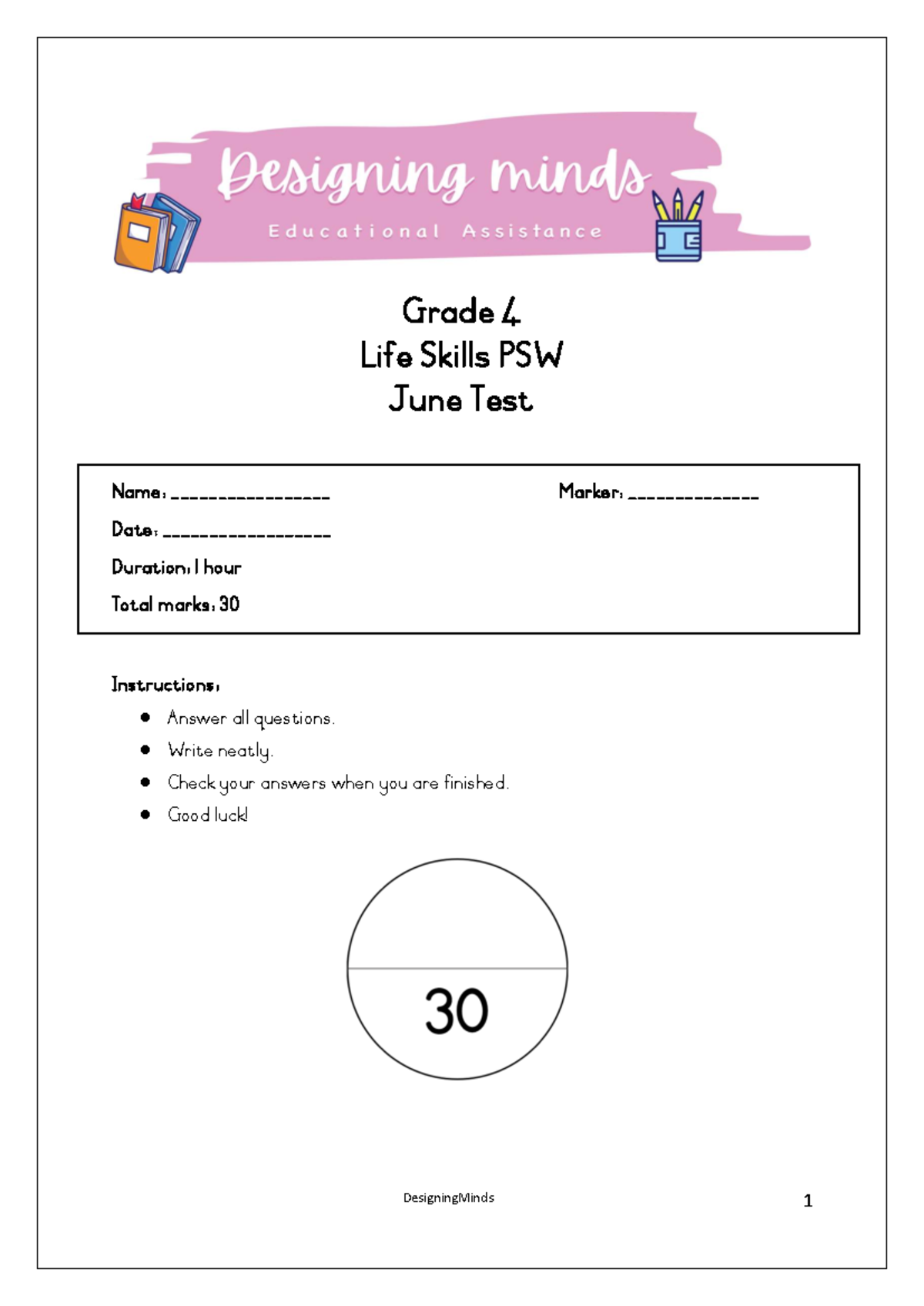Grade 4 Life Skills PSW June Test Memo and Answers - Studocu