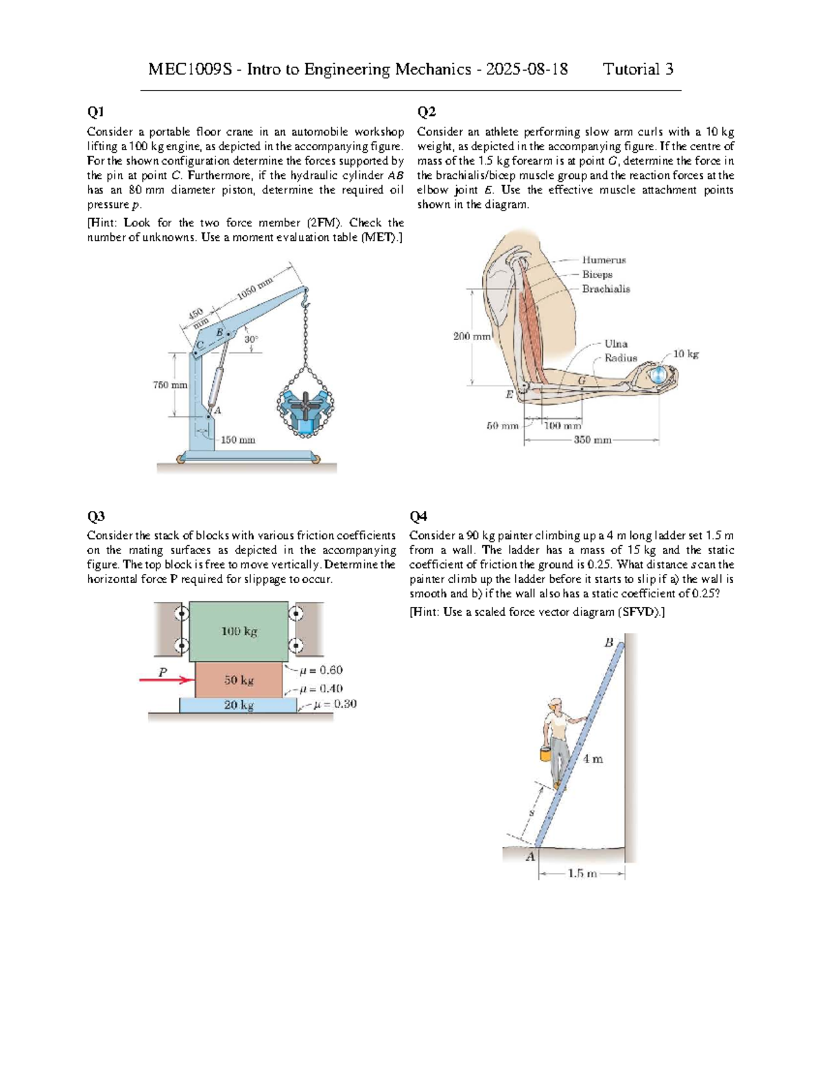 MEC1009S 2025 - Engineering Mechanics Tutorial 3 Solutions - Studocu