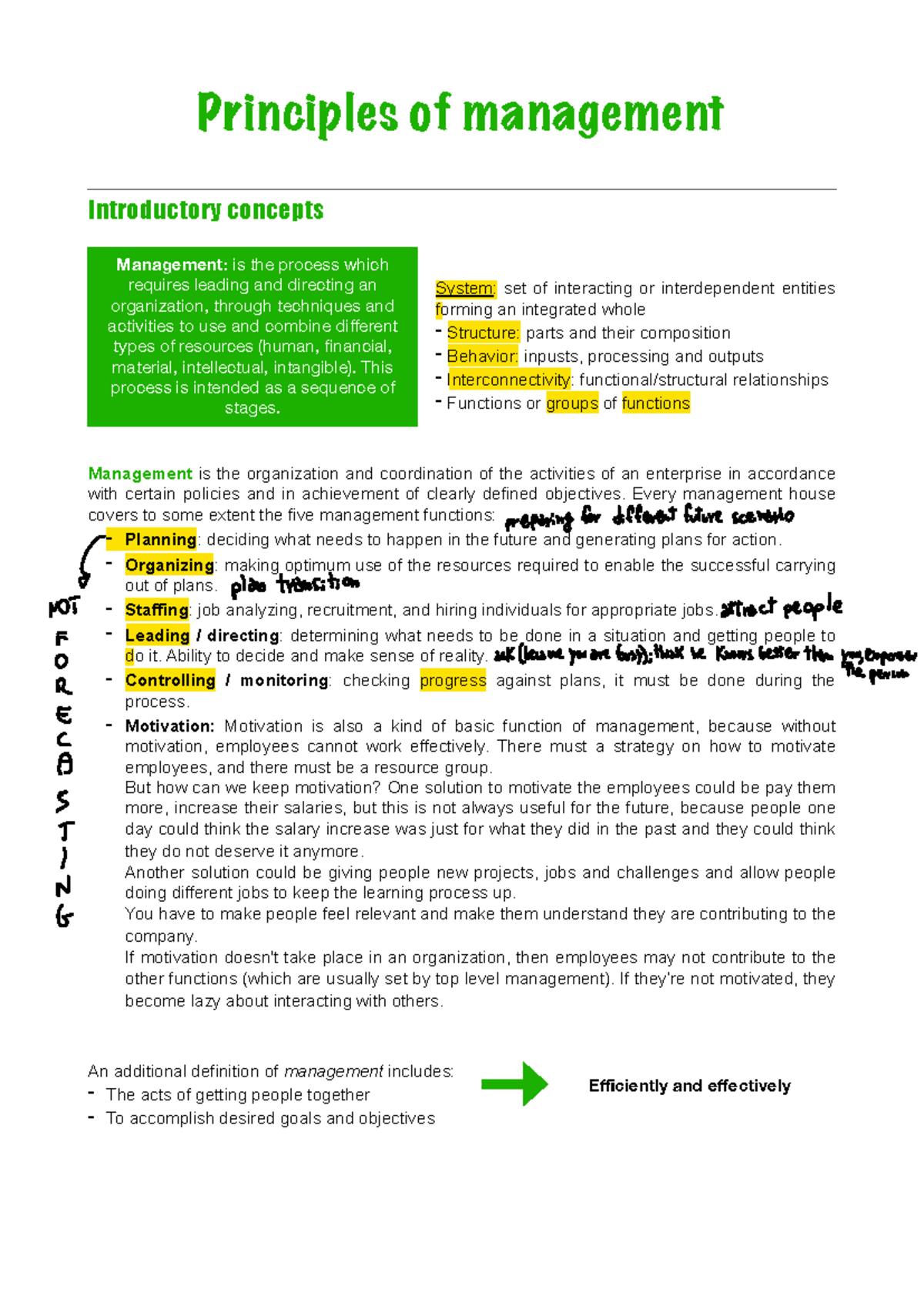 POM 1st Mid - Principles of Management Overview and Key Concepts - Studocu