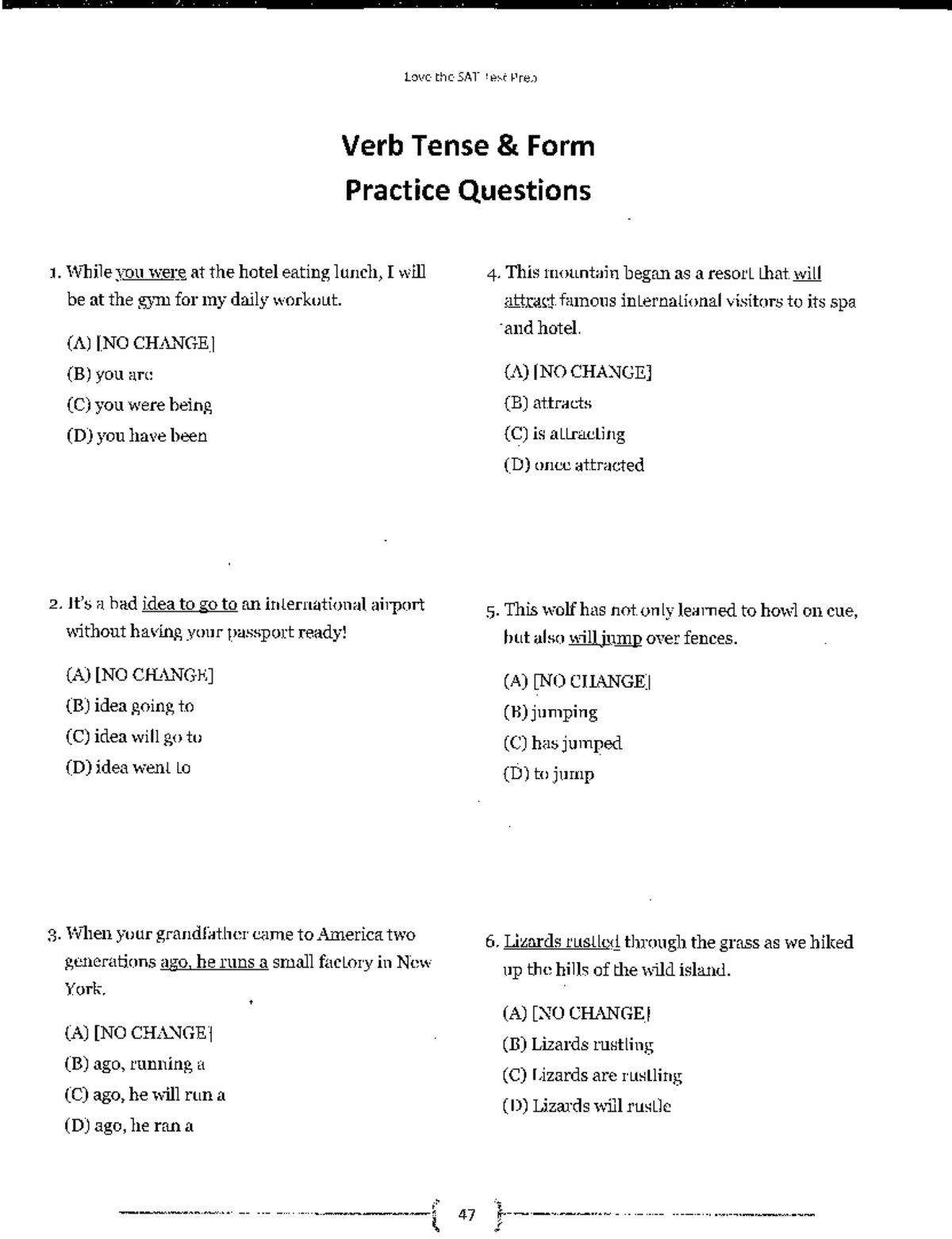 L2—Verb Tense and Form Practice Test - Love the SAT Test Prep Verb ...