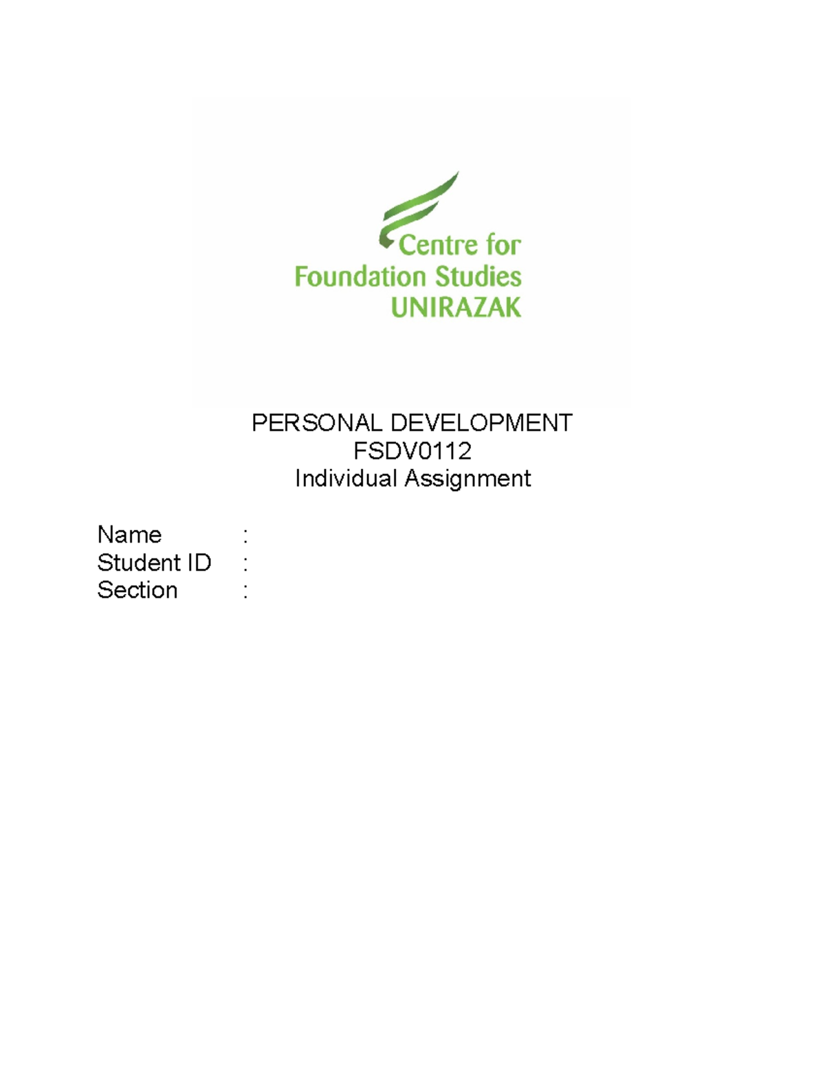 FSDV0112 Personal Development Plan: SWOT Analysis & Goals Assignment ...