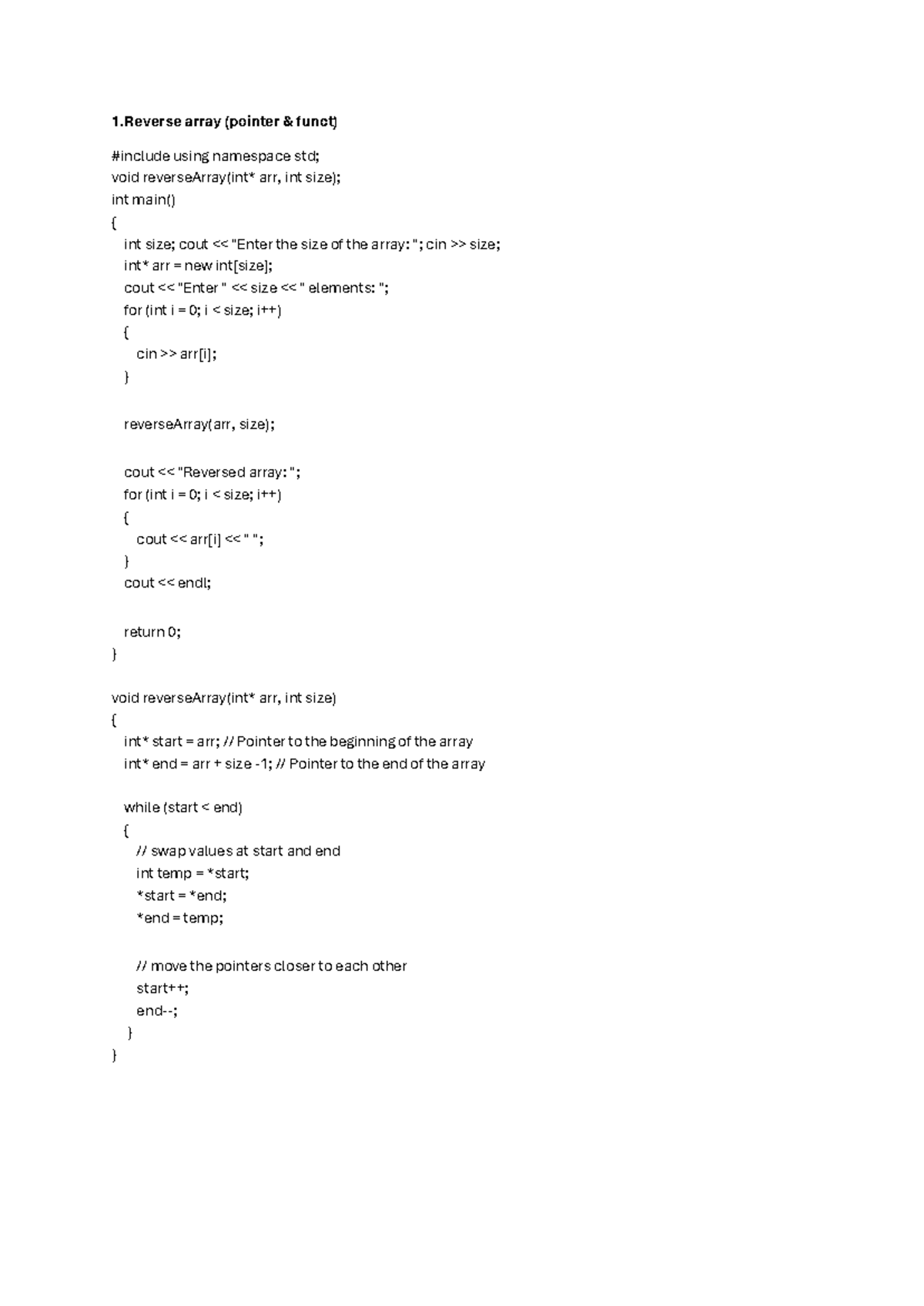 Pointer Functions in C++: Array Manipulation Techniques - Studocu