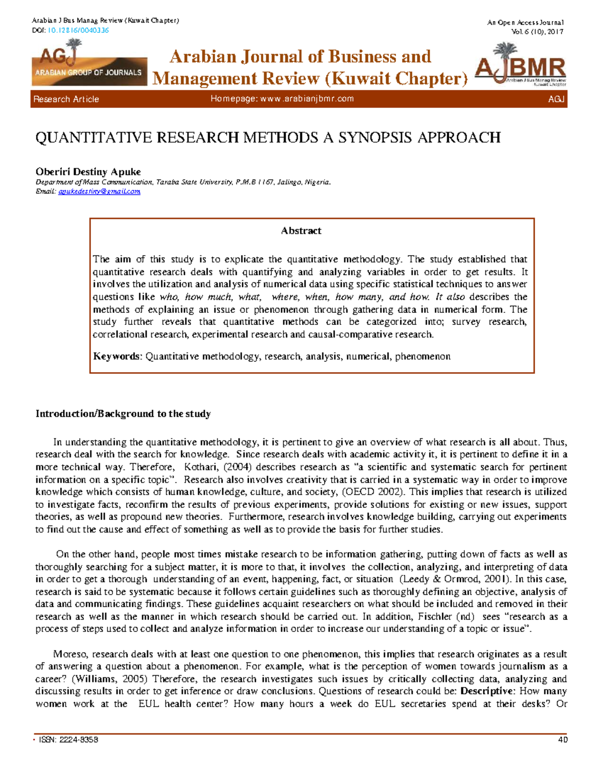 Quantitative Research Methods Overview (BUS 101) - Studocu